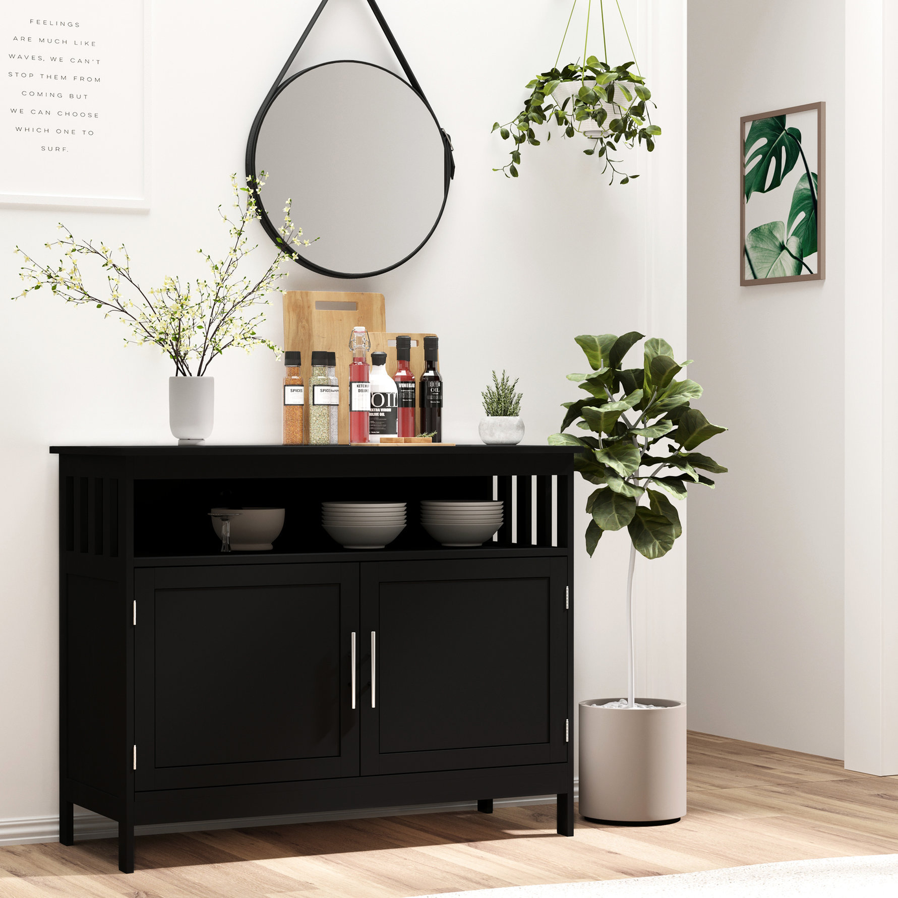 Latitude Run® Black Storage Cabinet With Open Compartment And ...