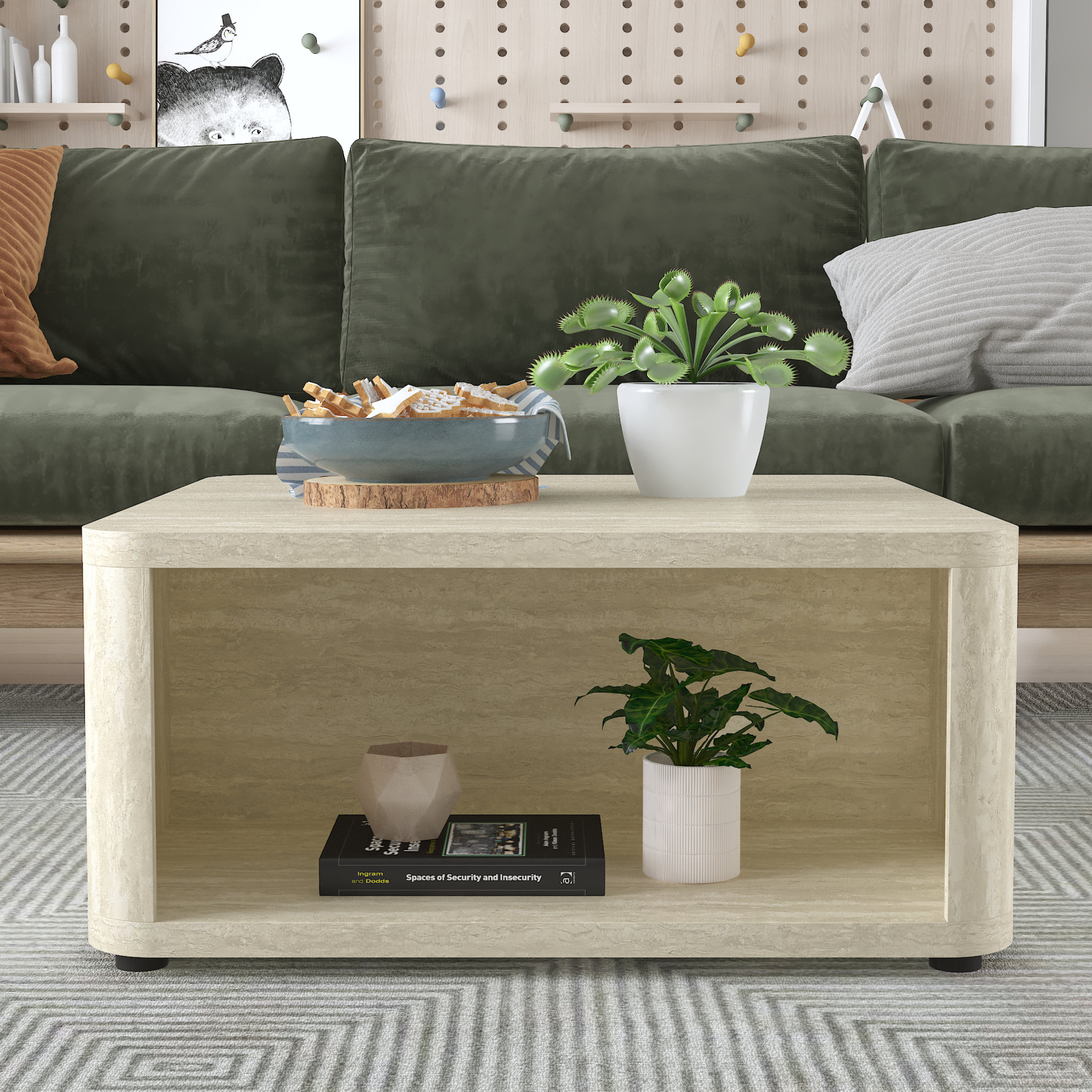 Latitude Run® Table basse carrée en bois avec tablette de rangement 31 ...