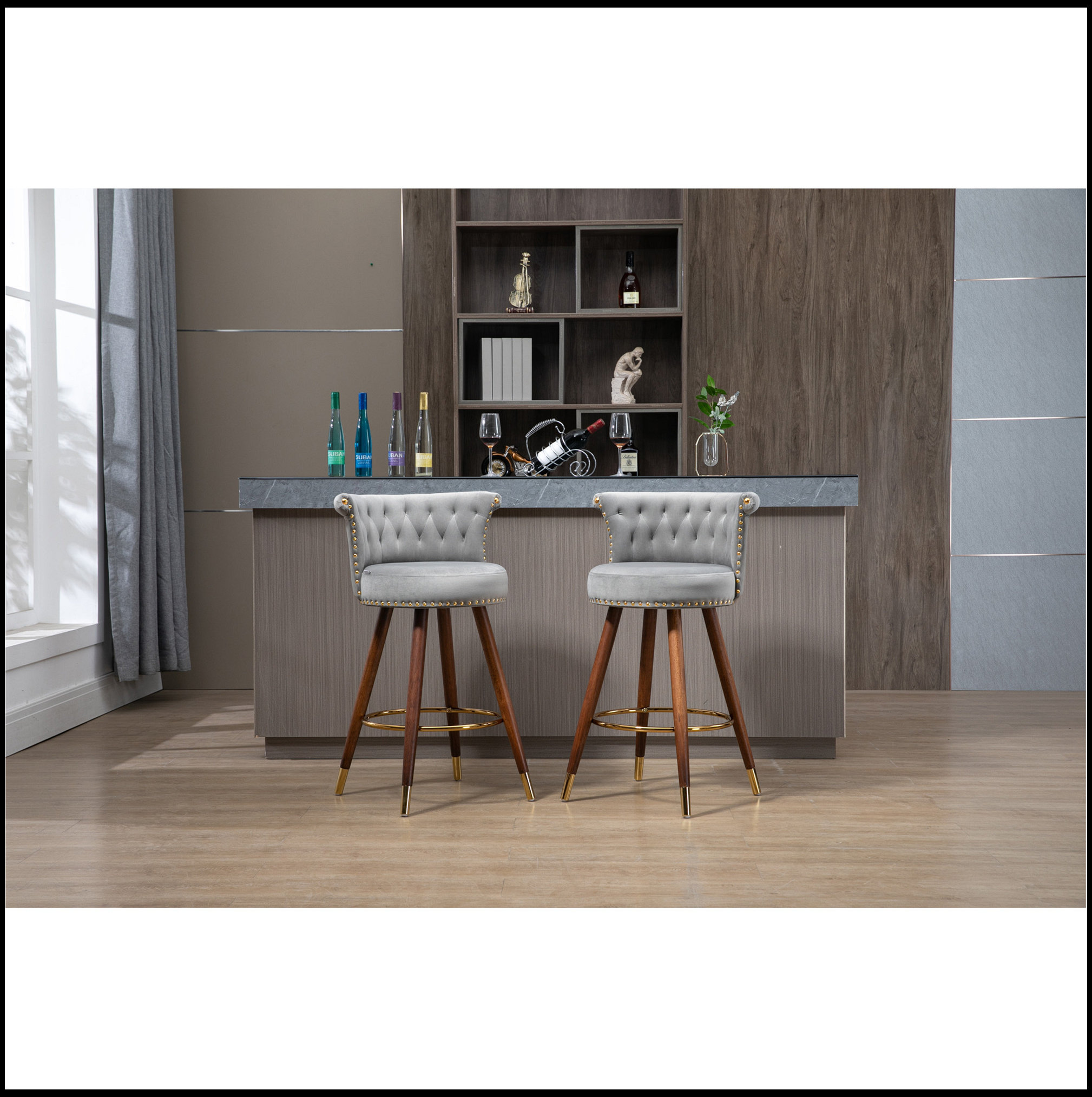 House of Hampton Swivel Bar Stools With Backrest Footrest ,With A Fixed ...