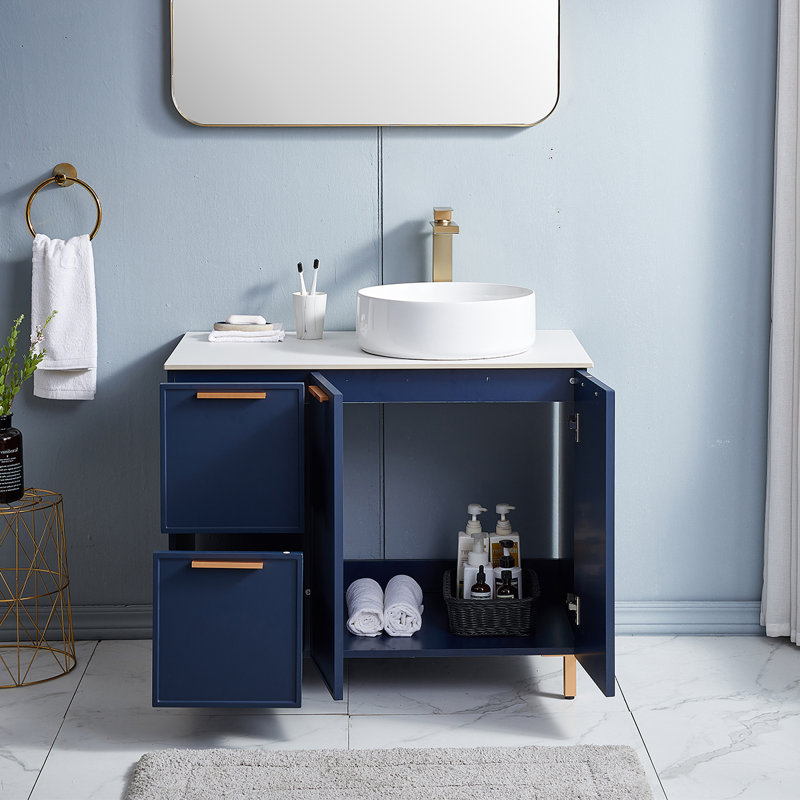 Mercer41 Laughlyn 36" Free Standing Vessel Blue Single Bathroom Vanity ...