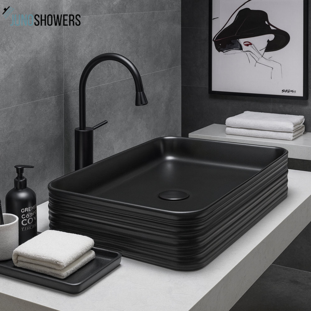 Juno Showers Matte Black Finish Contemporary Shower Faucet with ...
