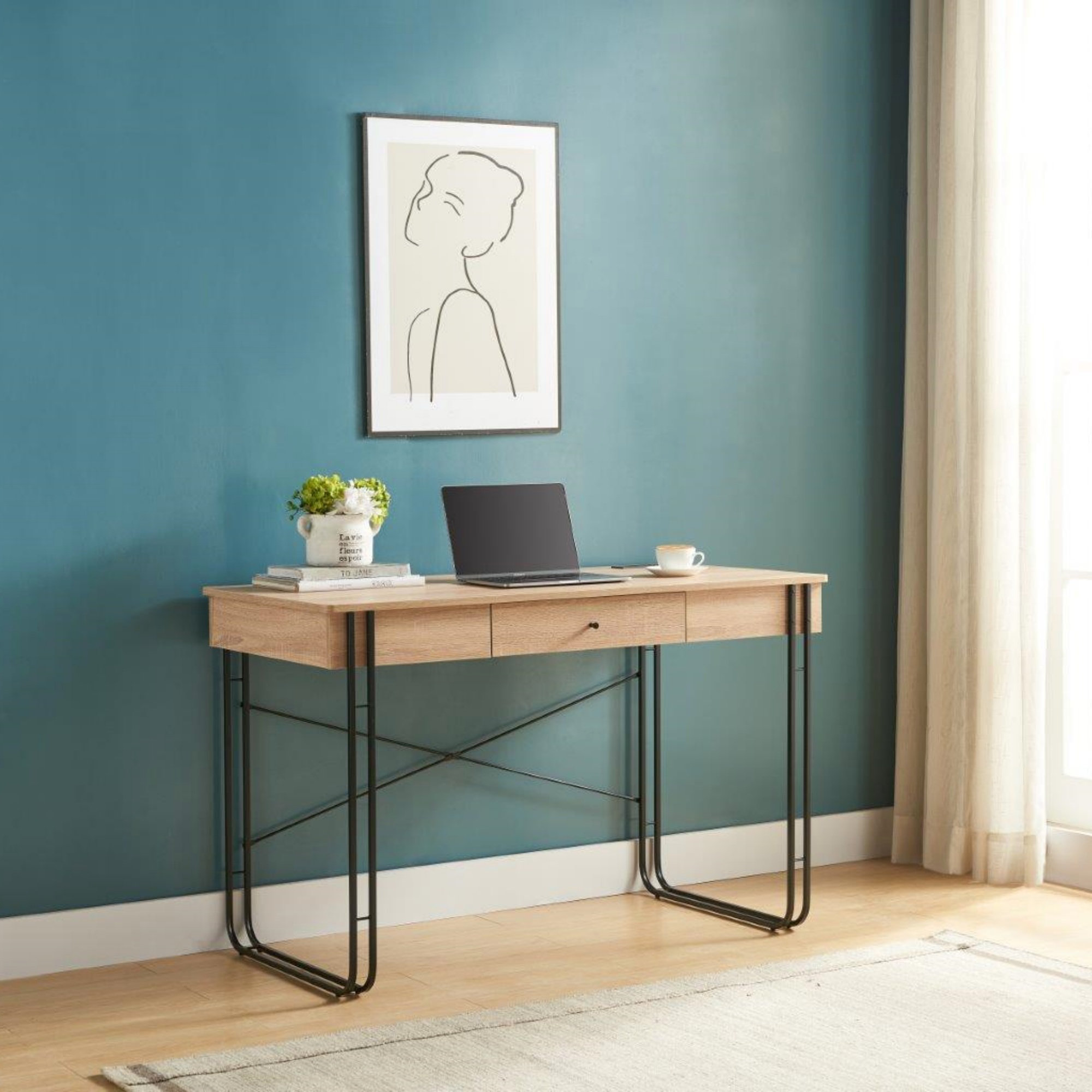 George Oliver Computer Desk Writing Desk With One Drawer Metal Legs And ...