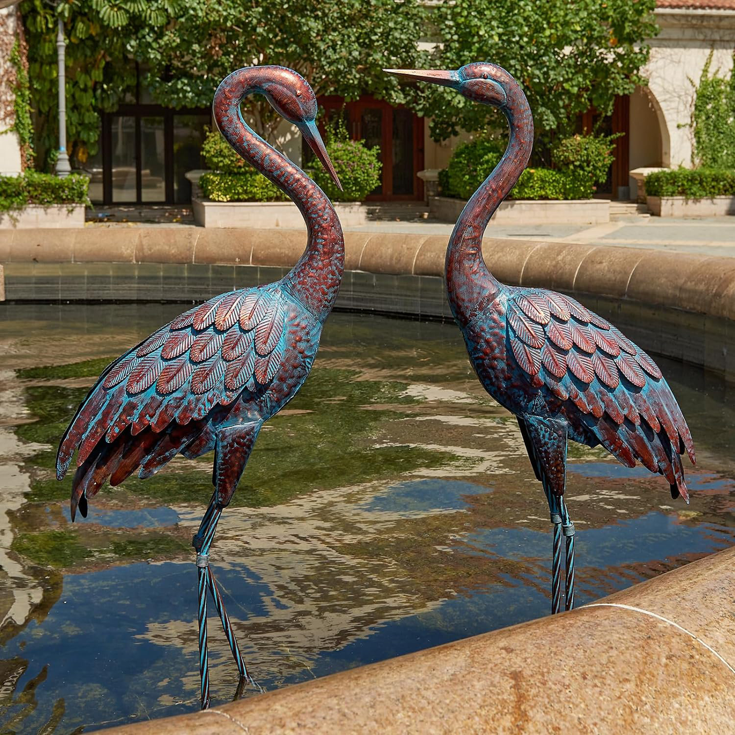 Everly Quinn Garden Crane Statues Patina Heron Decoy, Standing Metal ...