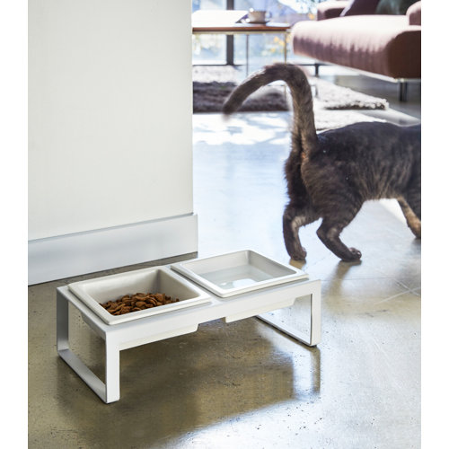 Yamazaki USA Yamazaki Home Steel And Ceramic Pet Food Stand, 2 Bowls ...