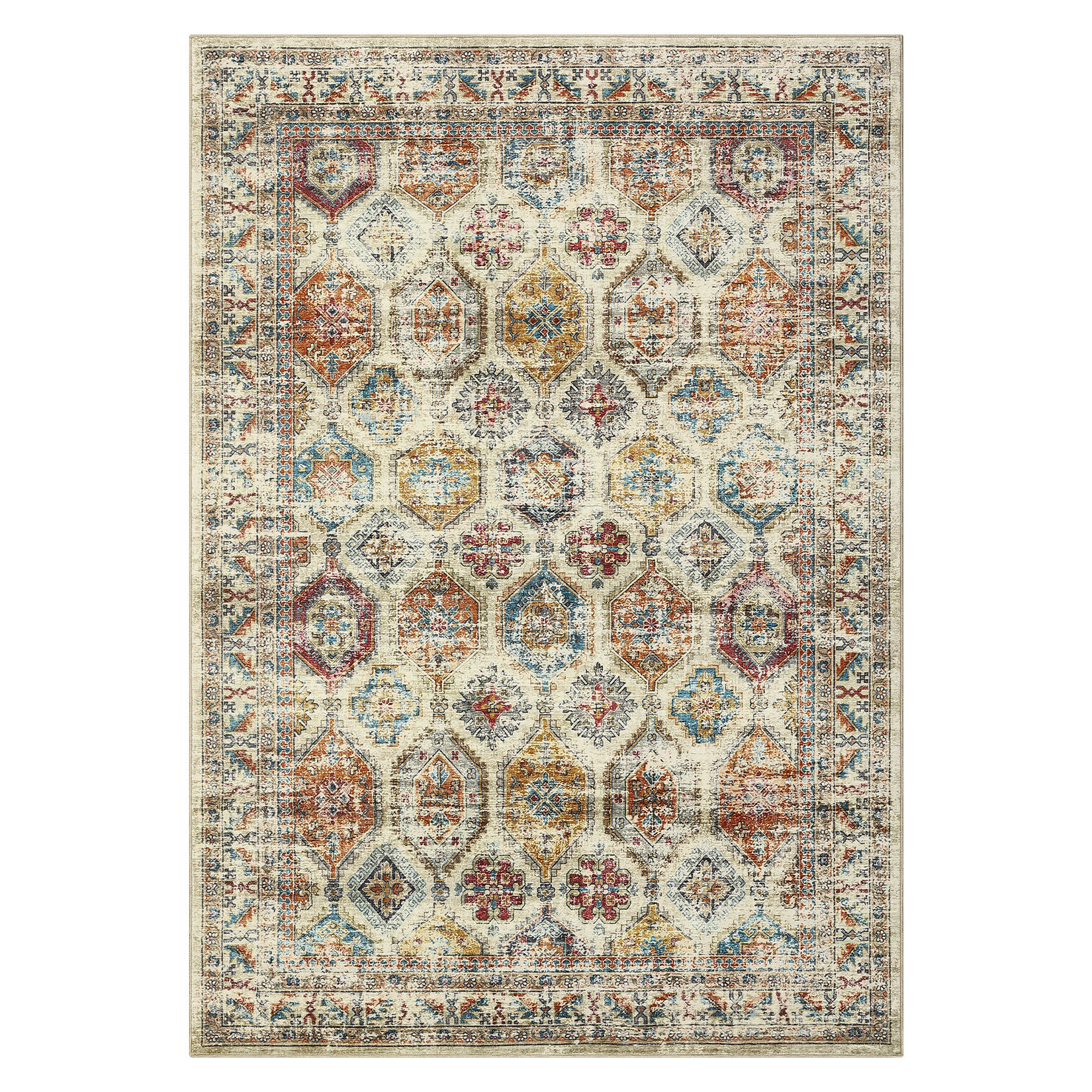 Bungalow Rose Vintage Oriental Printed Distressed Rug Washable Thin Low ...