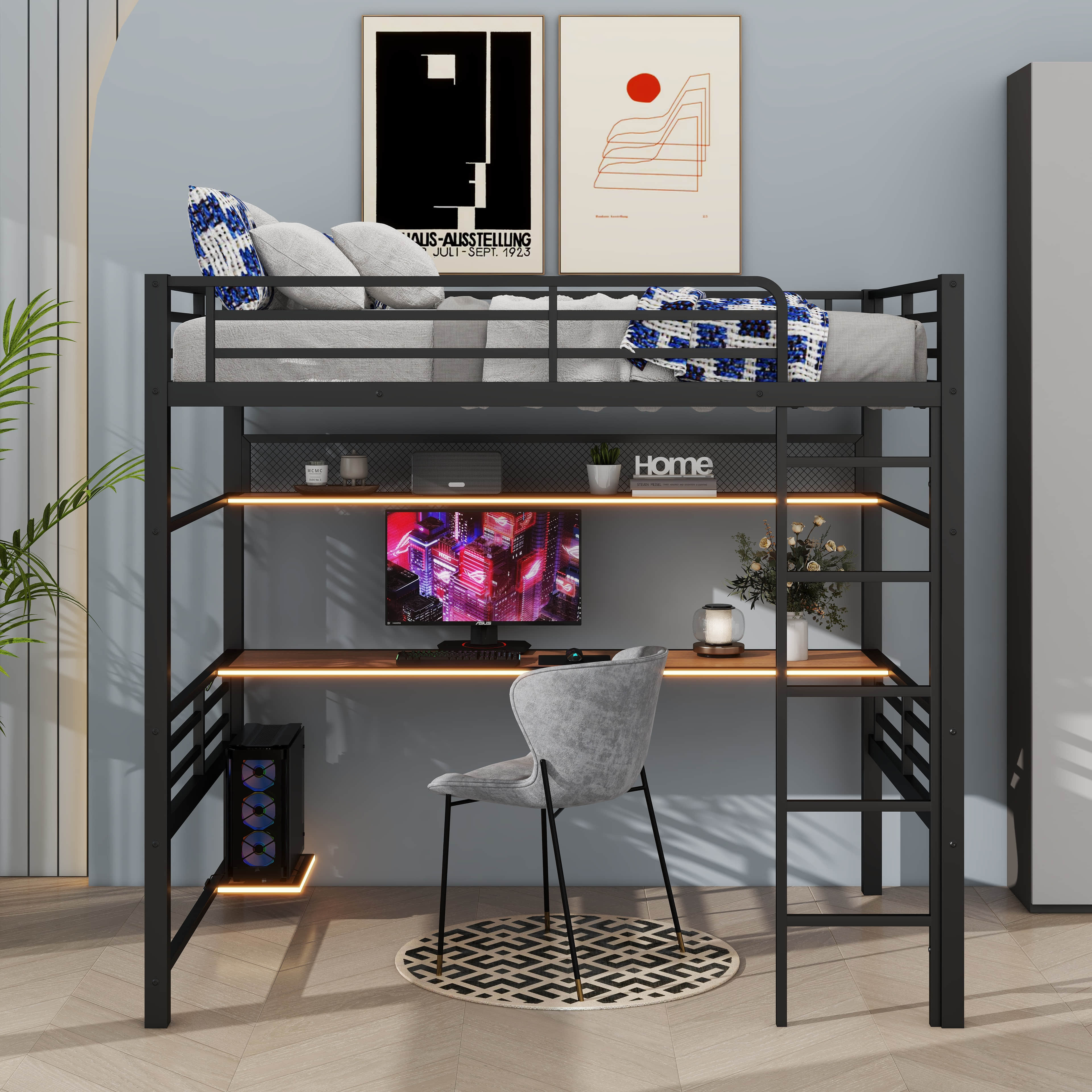 17 Stories A Full-Sized Metal Loft Bed Frame That Incorporates A ...
