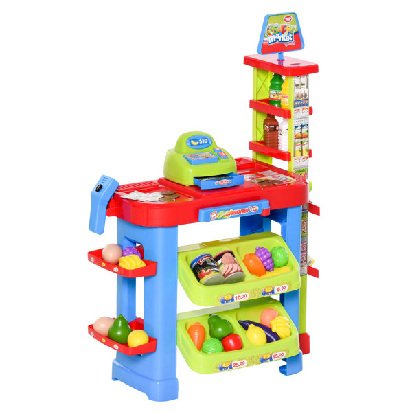 Qaba Kid Supermarket Fun Playset Grocery Store Pretend Play Carts ...