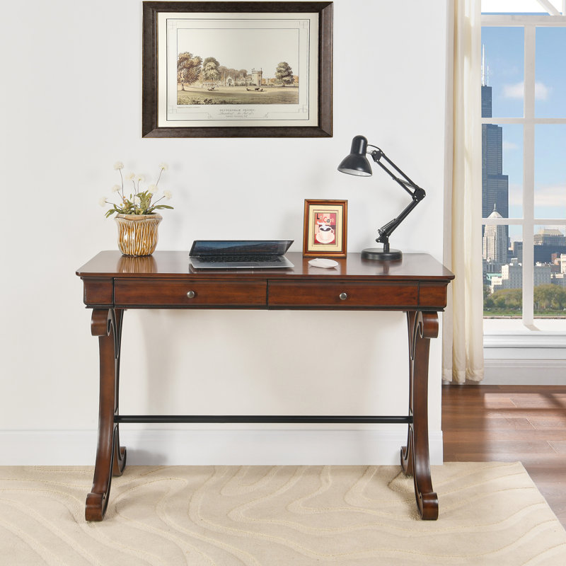 Alcott Hill® Cherry Wood Writing Desk With Two Drawers And Cherry ...