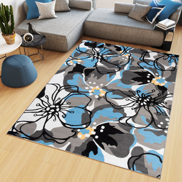 ClassicLiving Efrem Floral Machine Woven Grey/Blue/White Area Rug ...