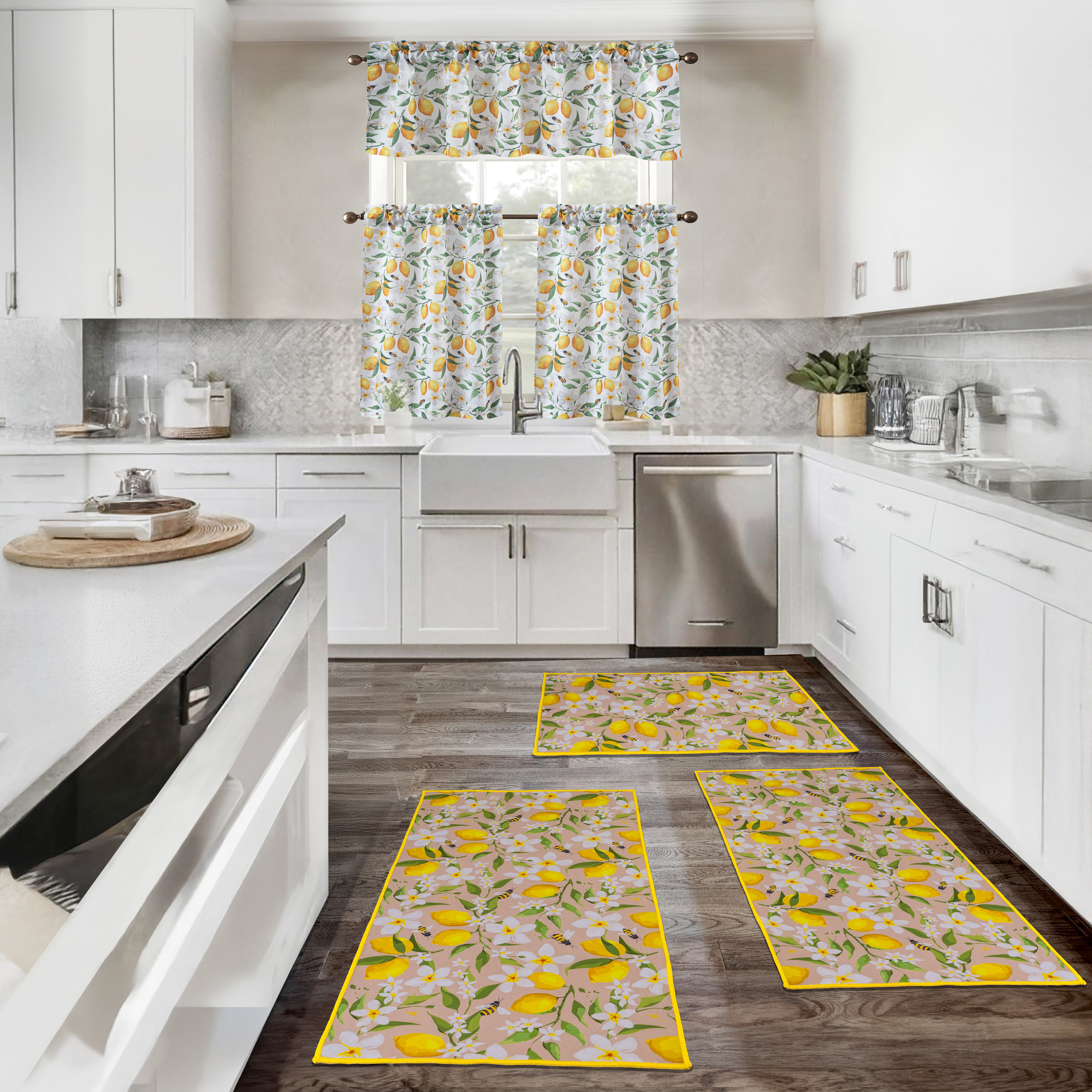 Gracie Oaks Cucina Lemon Bee Kitchen Rug Set ???? | Wayfair
