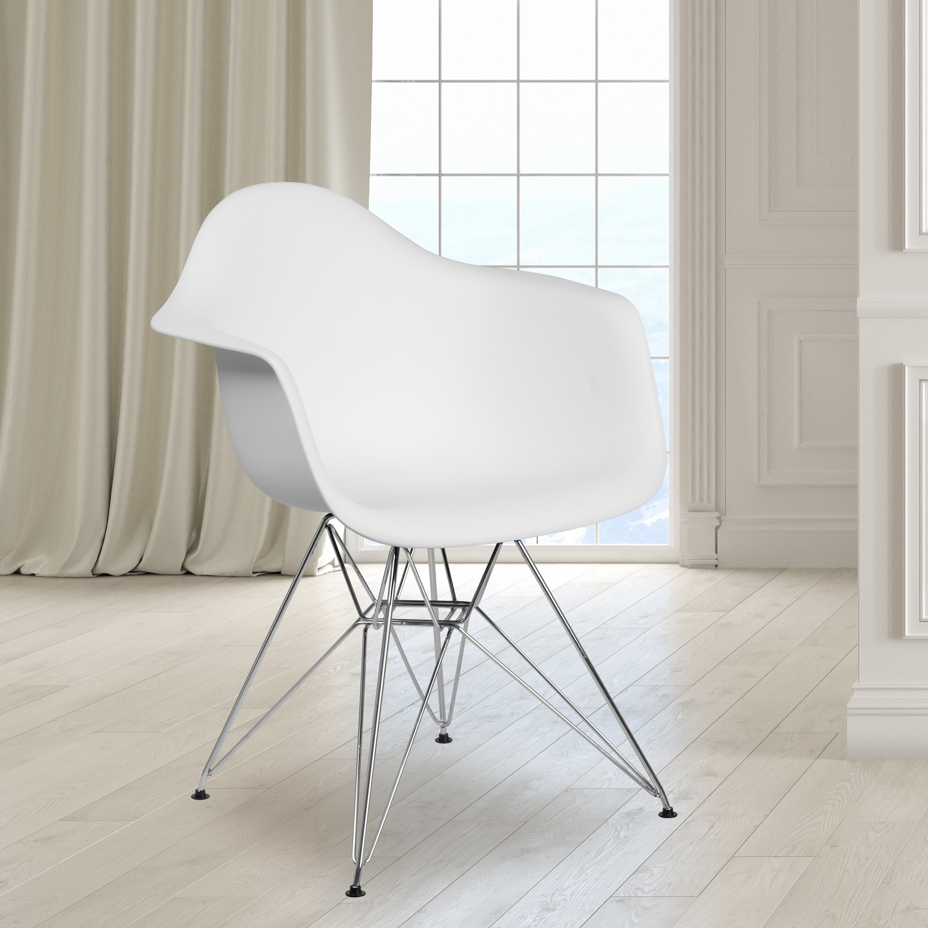 The Twillery Co. Allensville Plastic Chair with Arms and Chrome Base ...