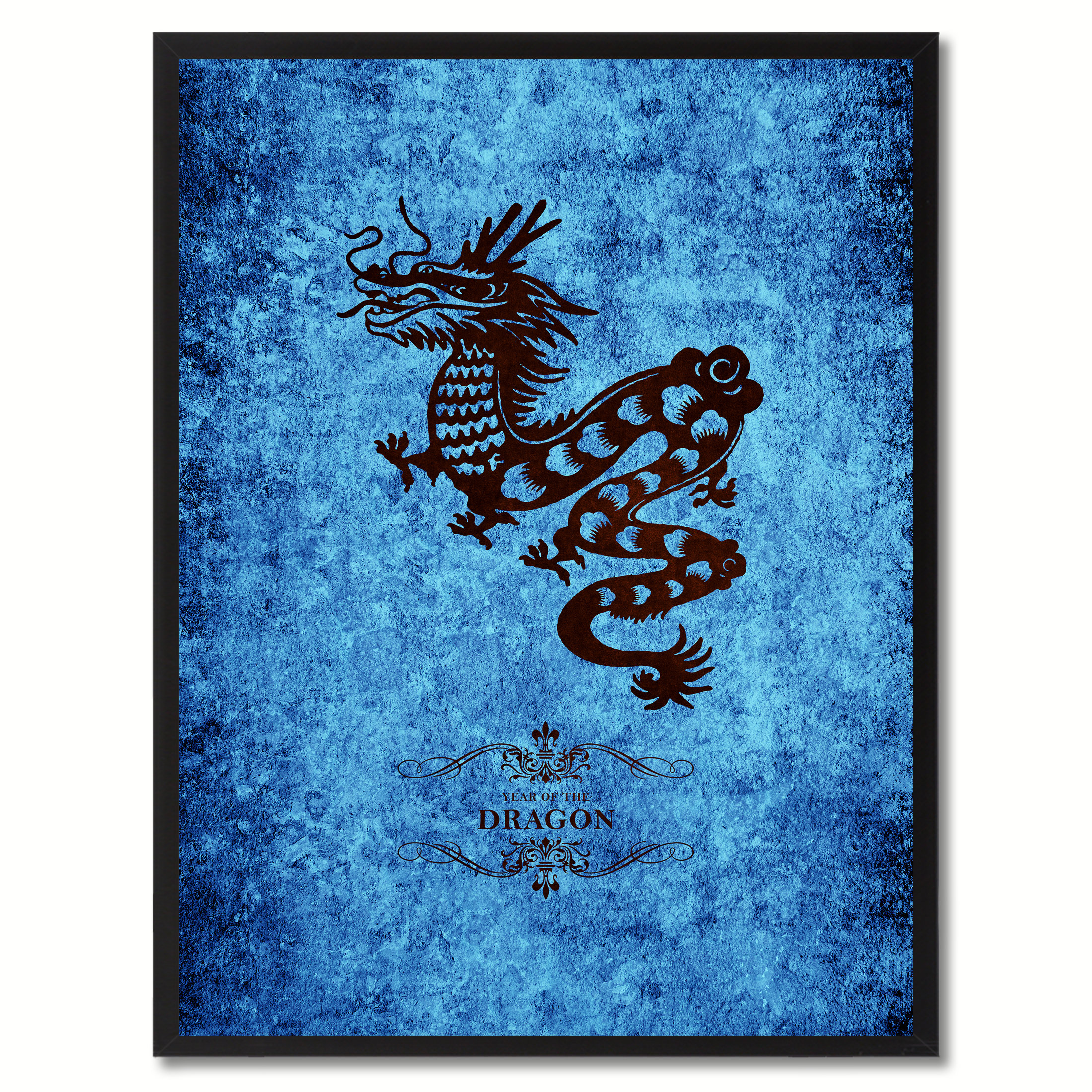 Trinx Dragon Chinese Zodiac Blue Print on Canvas with Picture Frame ...
