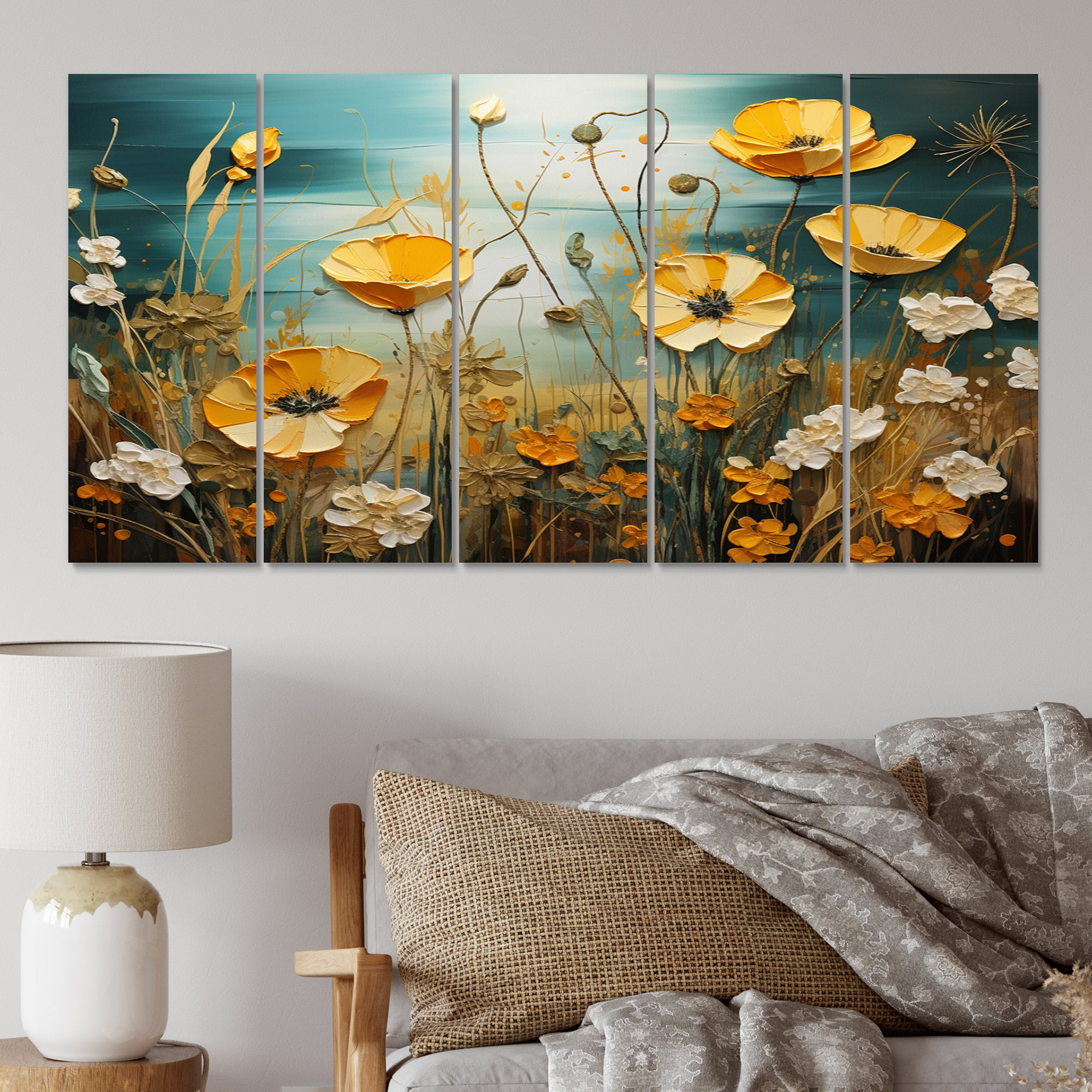 Red Barrel Studio® Yellow Blue Buttercups Golden Glow Patchwork I ...