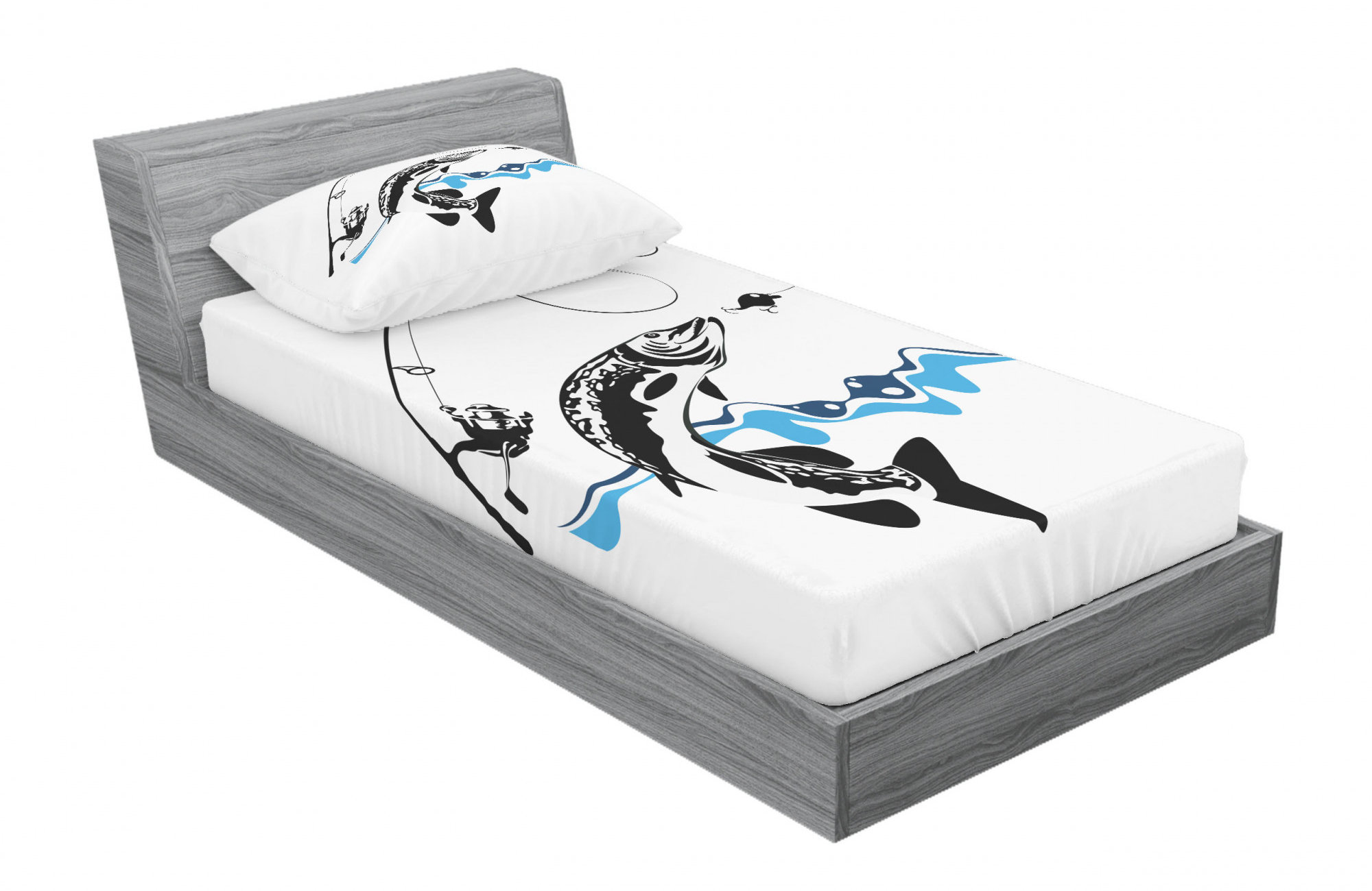 Ambesonne Big Pike Fish Catching Wobblers Reel Trap in River Raptorial ...