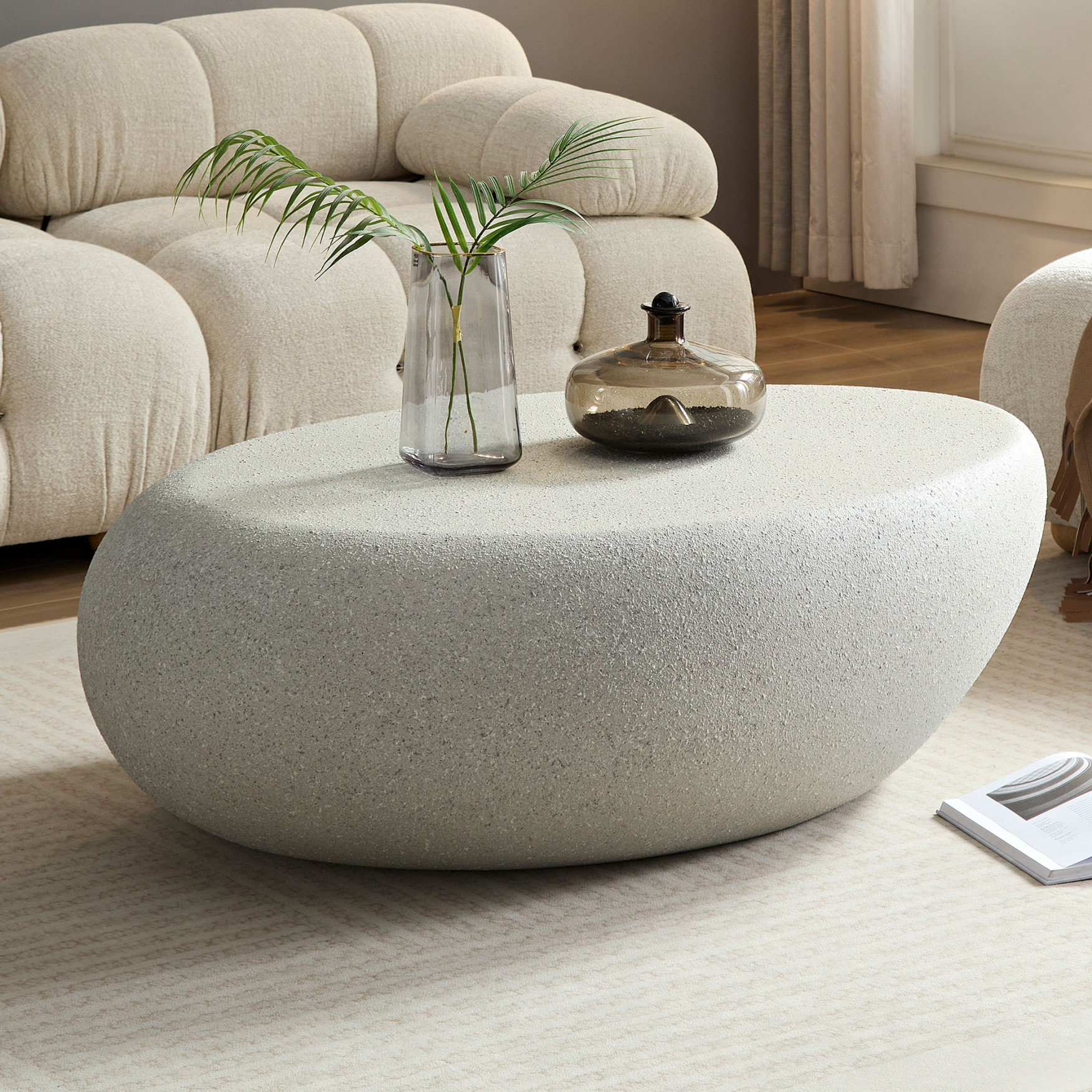 Latitude Run® 43.3" Oval Coffee Table Faux Stone Table & Reviews ...