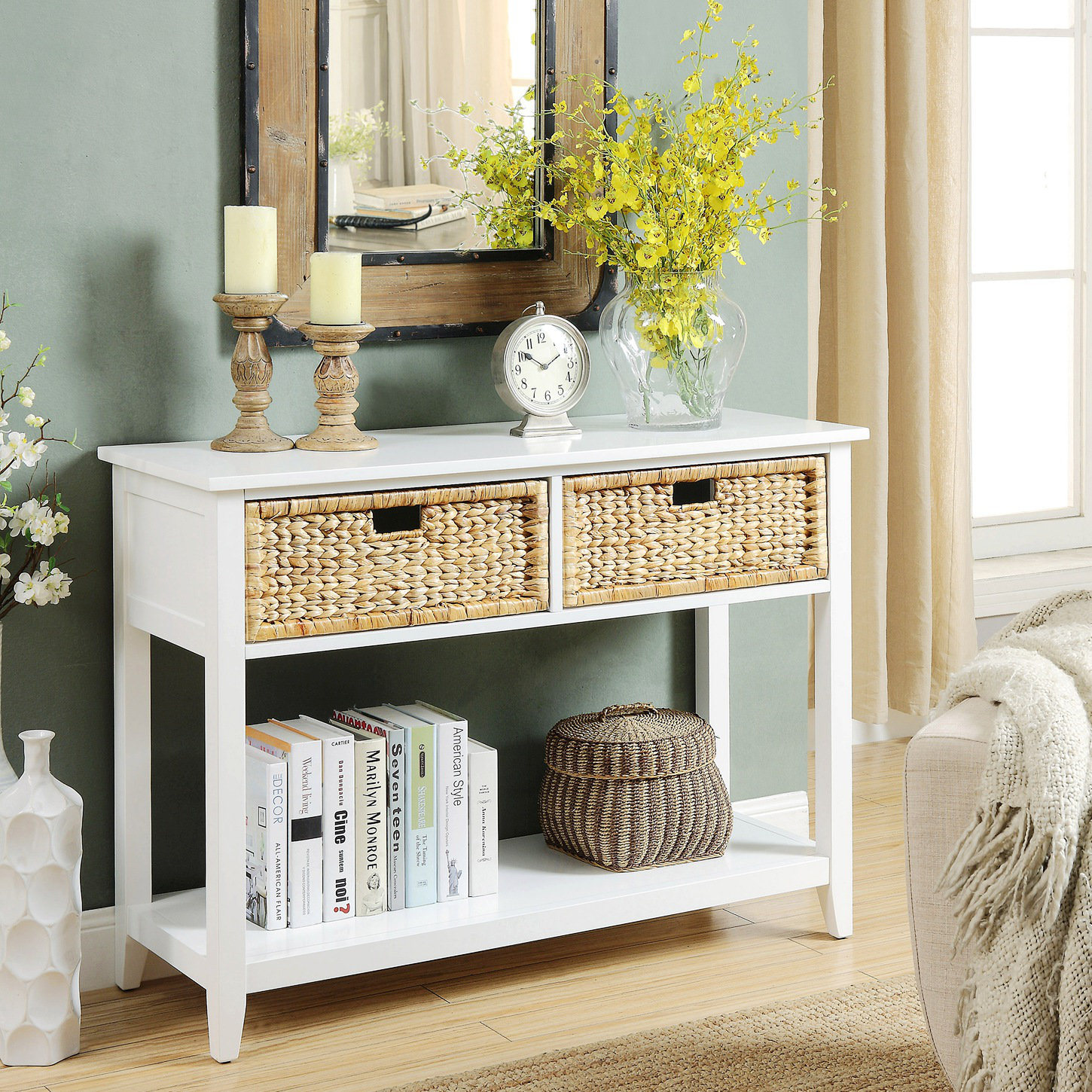 Bayou Breeze Console Table With 2 Basket-Like Drawer - Wayfair Canada