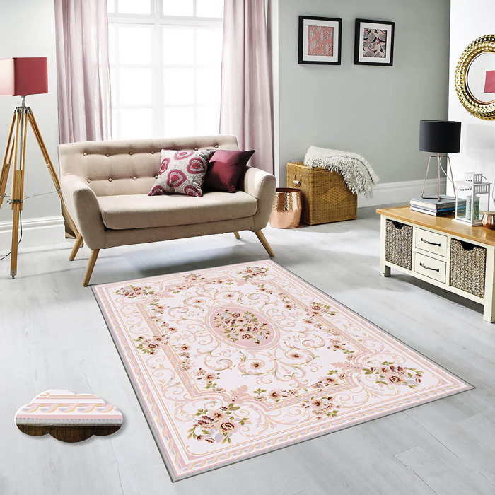 Bless international Flatweave Performance Pink/White Rug | Wayfair