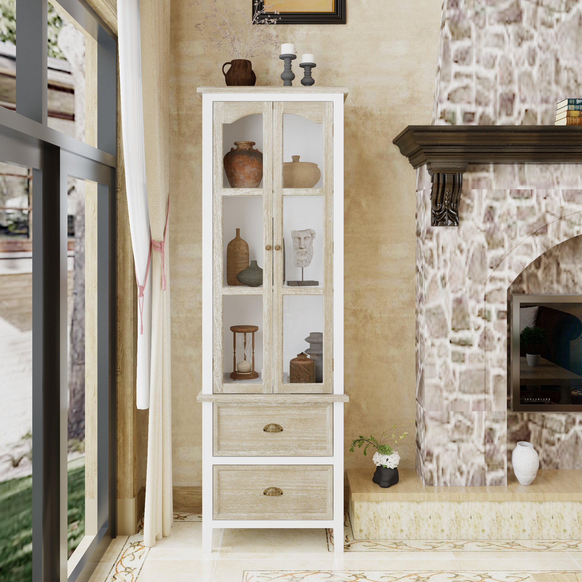 House of Hampton® Vintage Tall China Curio Cabinet Display Cases With ...