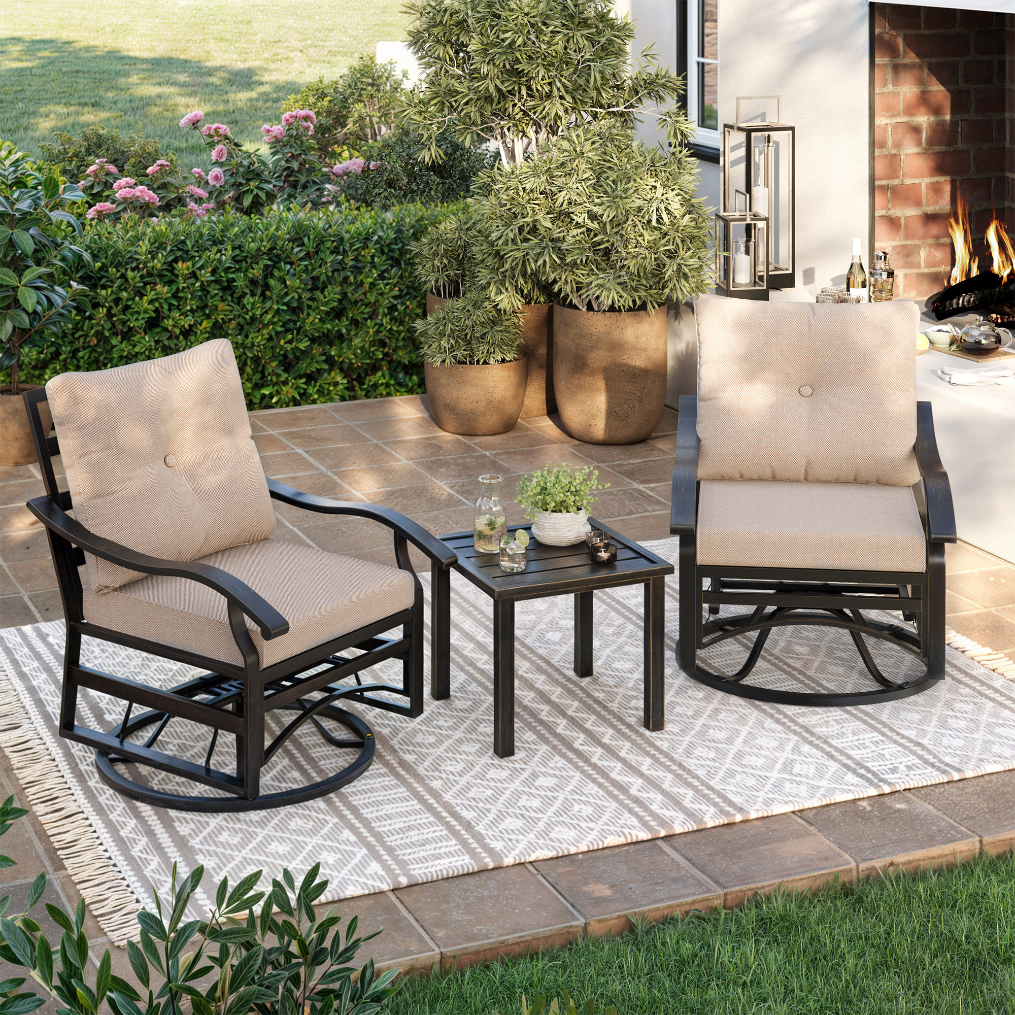 Winston Porter 2 - Person Outdoor Swivel Metal Glider Seating Group ...
