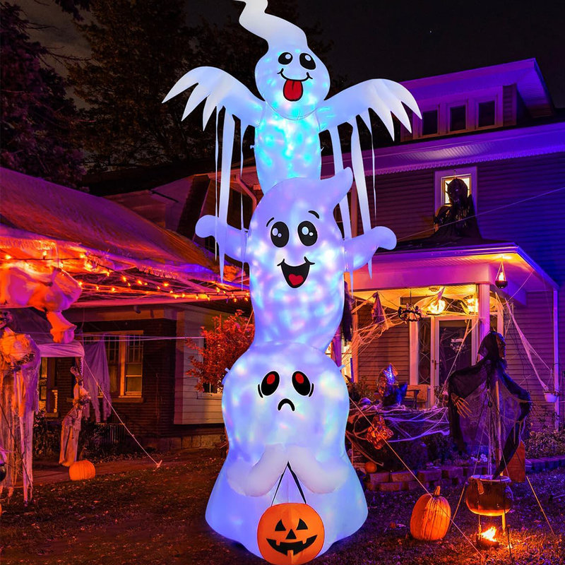 The Holiday Aisle® 9.8 FT High Halloween Inflatable Overlap Ghost ...