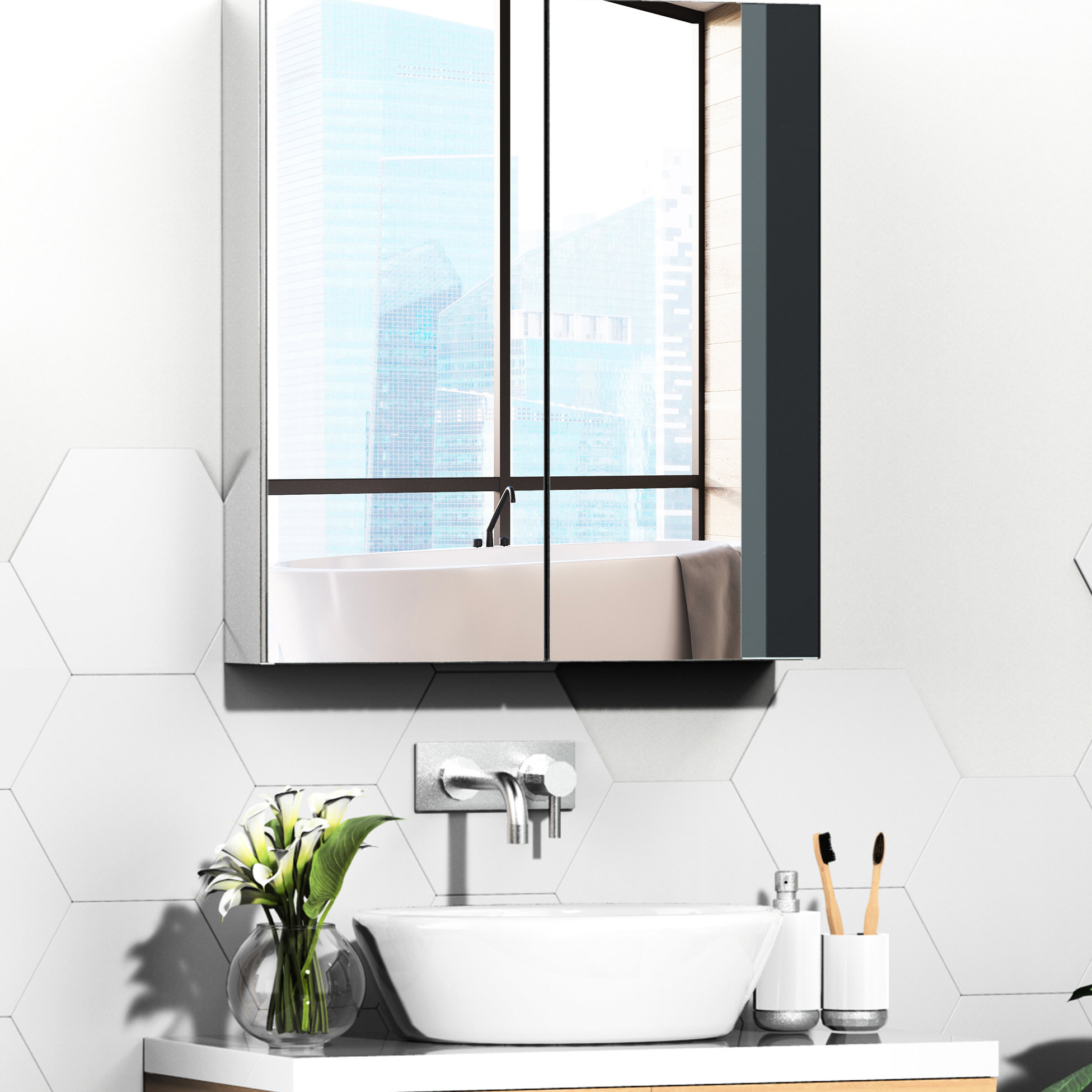 Latitude Run® 24"x26" Stainless Steel Bathroom Cabinet - Mirrored Doors ...