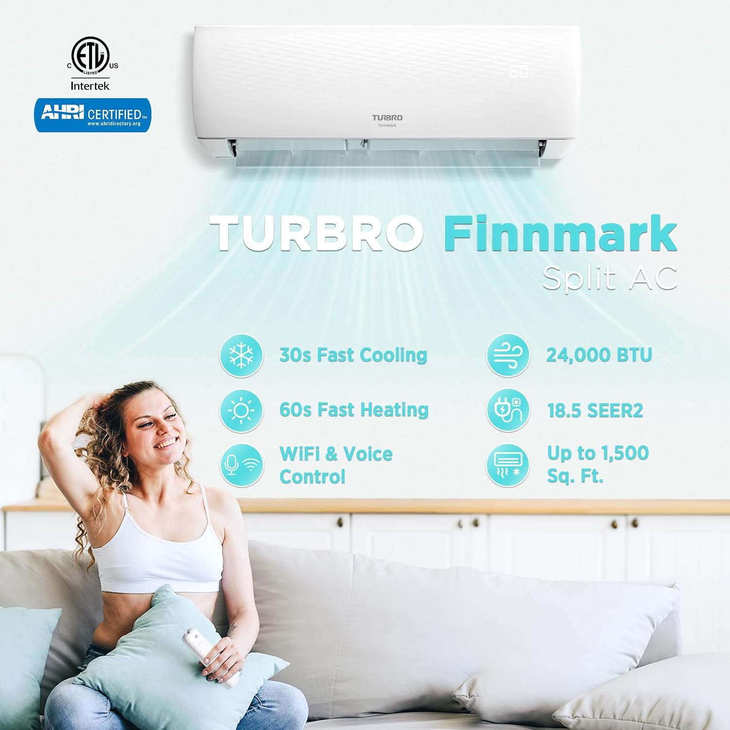 TURBRO 24000 BTU Wi-Fi Connected Ductless Mini Split Air Conditioner ...