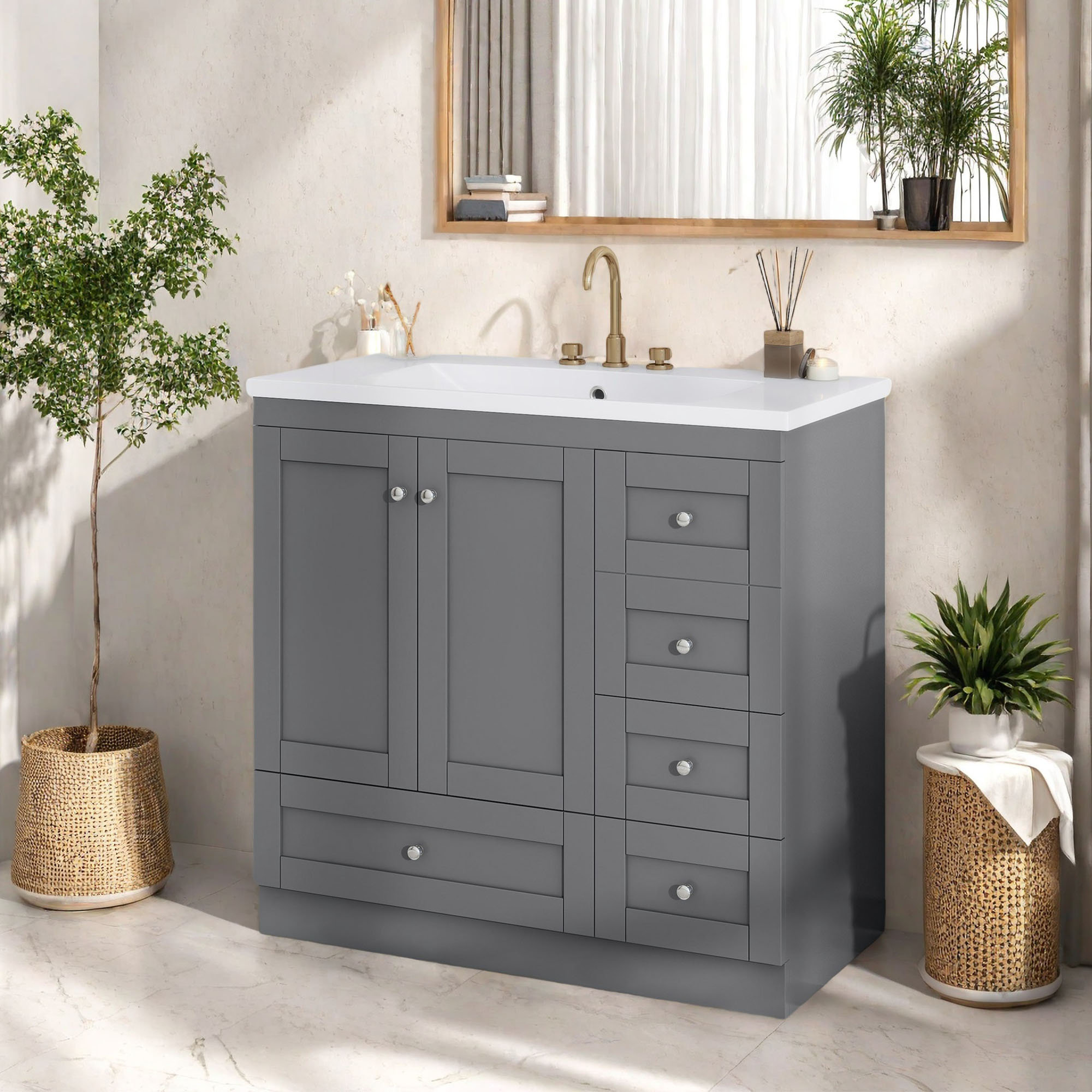 Winston Porter 36" Bathroom Vanity With Integrated Resin Sink, Shake ...