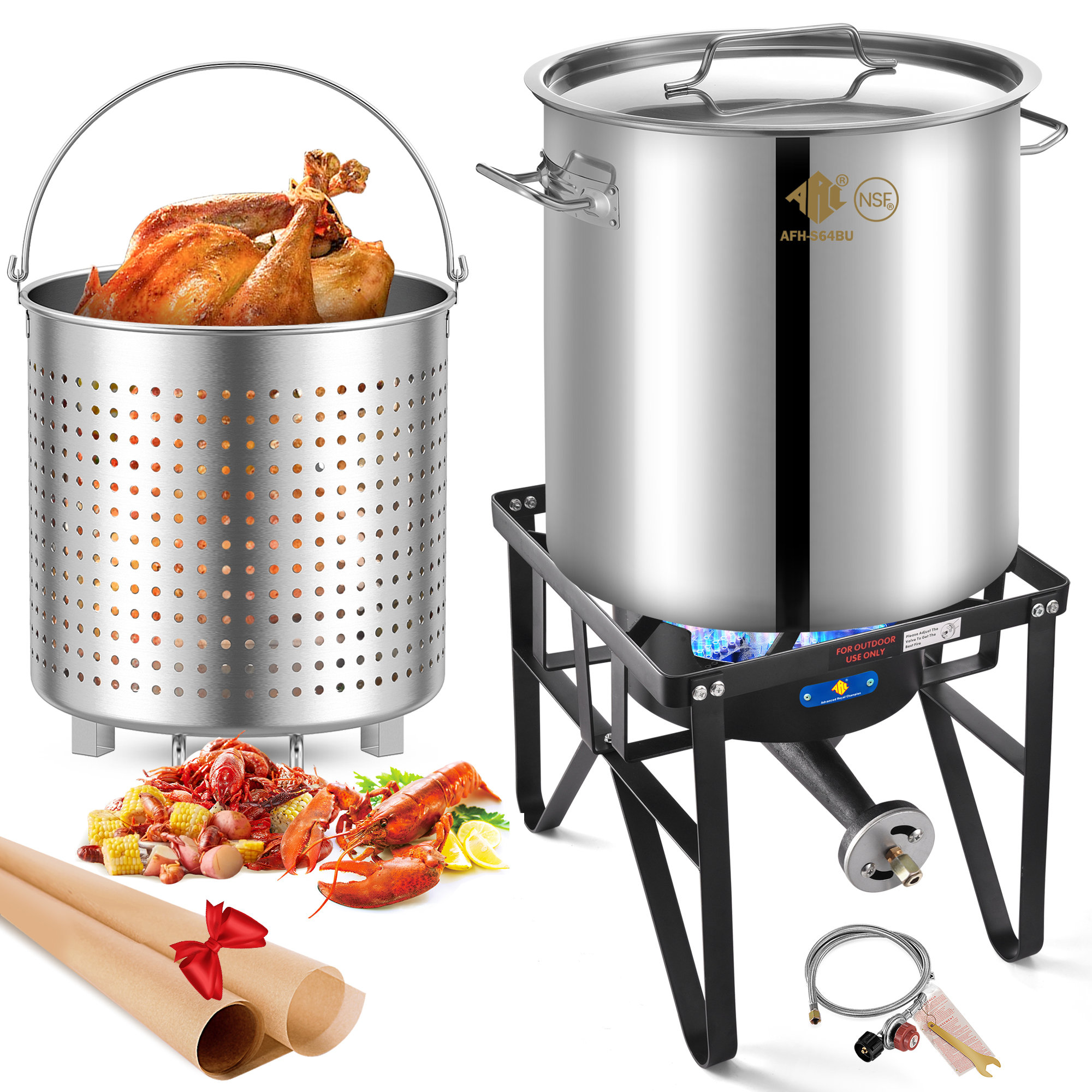 ARC 64qt Stainless Steel Seafood Boil Pot With 200,000btu Single Burner ...