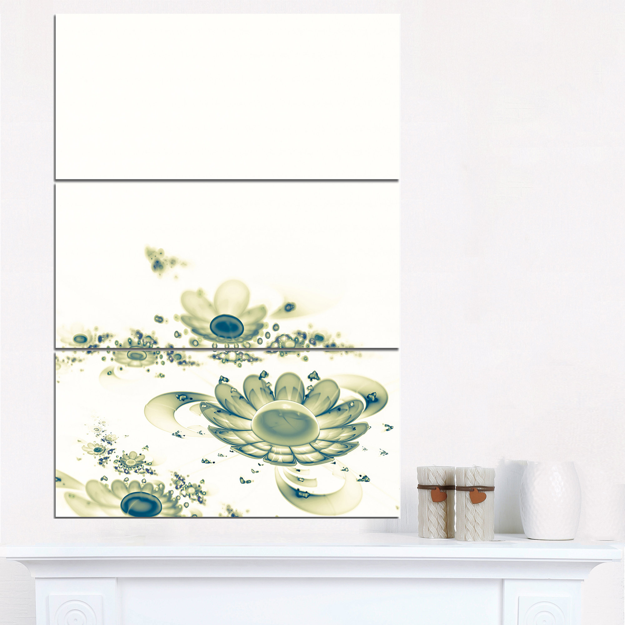 East Urban Home Ideal Abstract Blue Fractal Flowers - Multipanel Floral ...