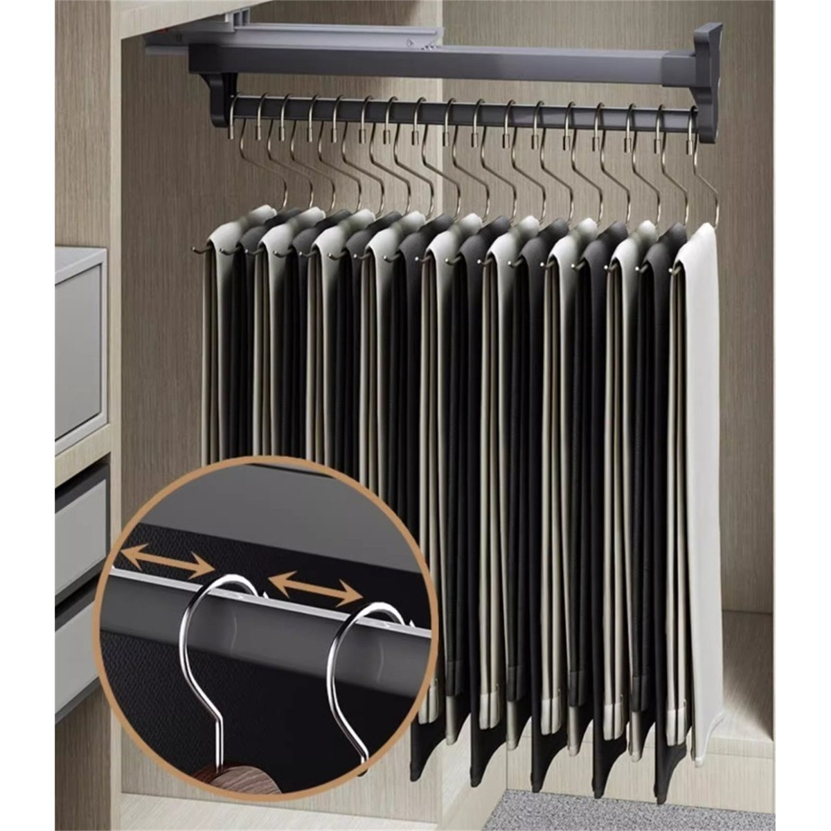 Meta Tarmor Retractable Pants Rack With Sliding Rail | Wayfair