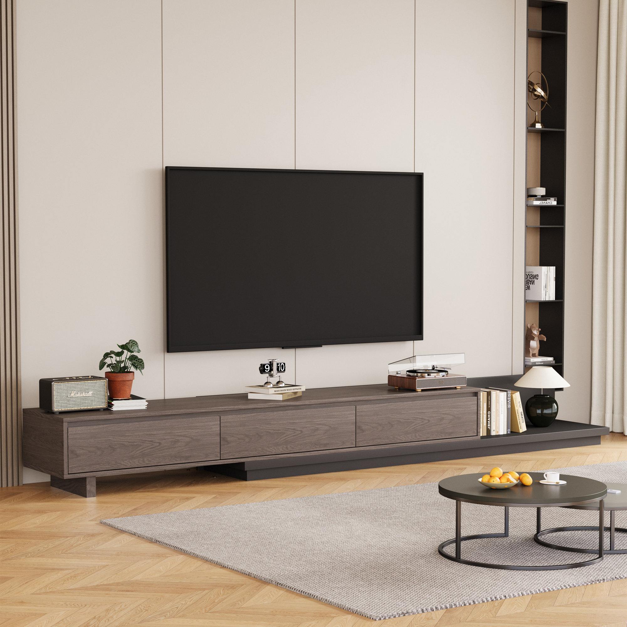 Ivy Bronx 78.7" Expandable Telescopic Tv Cabinet Deep Walnut | Wayfair