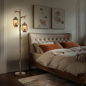 Loon Peak® 68" Rustic Farmhouse Tree Trunk Floor Lamp With Lantern ...