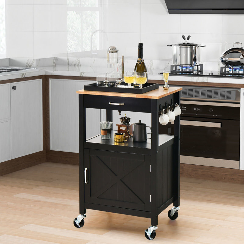 August Grove® Ariahna 22'' Wide Rolling Kitchen Cart with Solid Wood ...