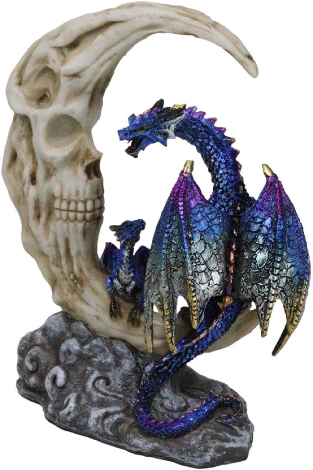 Trinx Dragon With Baby Wyrmling Perching On Bone Skull Crescent Moon ...
