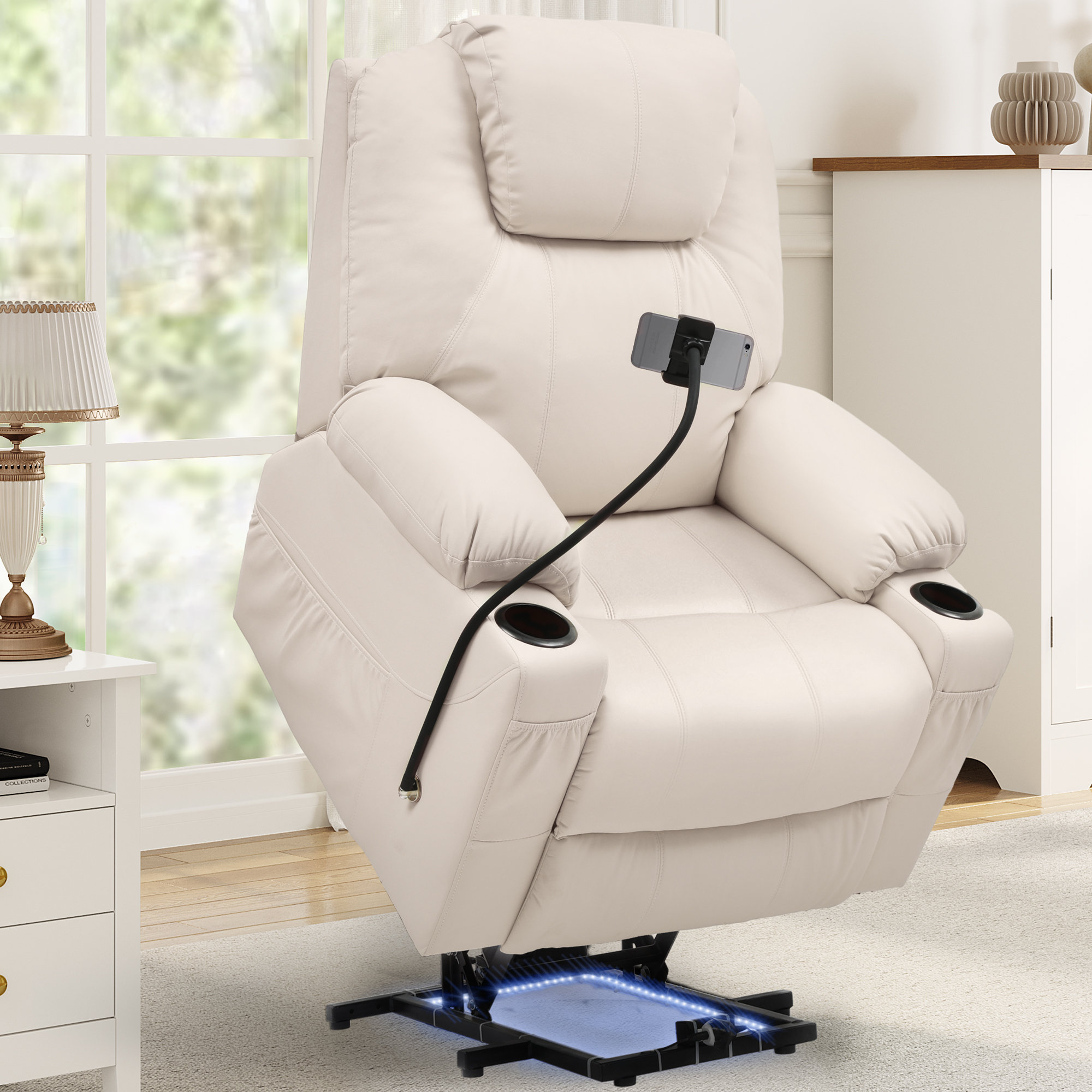 Latitude Run® 27" Wide Faux Leather Power Recliner with Massager and ...