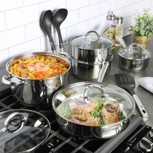 Oster Sangerfield 12 Piece Stainless Steel Cookware Set W/ Kitchen ...