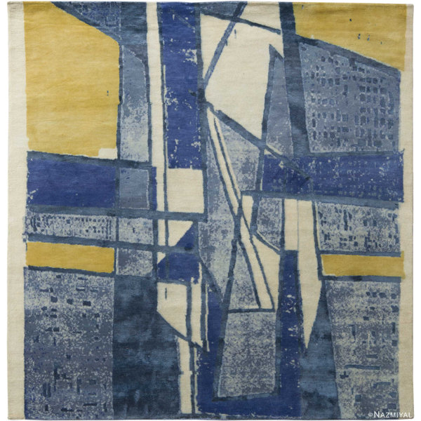 Nazmiyal Collection Blue Yellow Geometric Mid Century Modern Rug | Wayfair