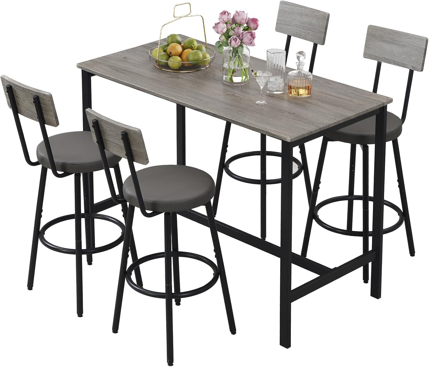 17 Stories Bar Table Set With 4 Bar Stools PU Soft Seat "& Reviews ...