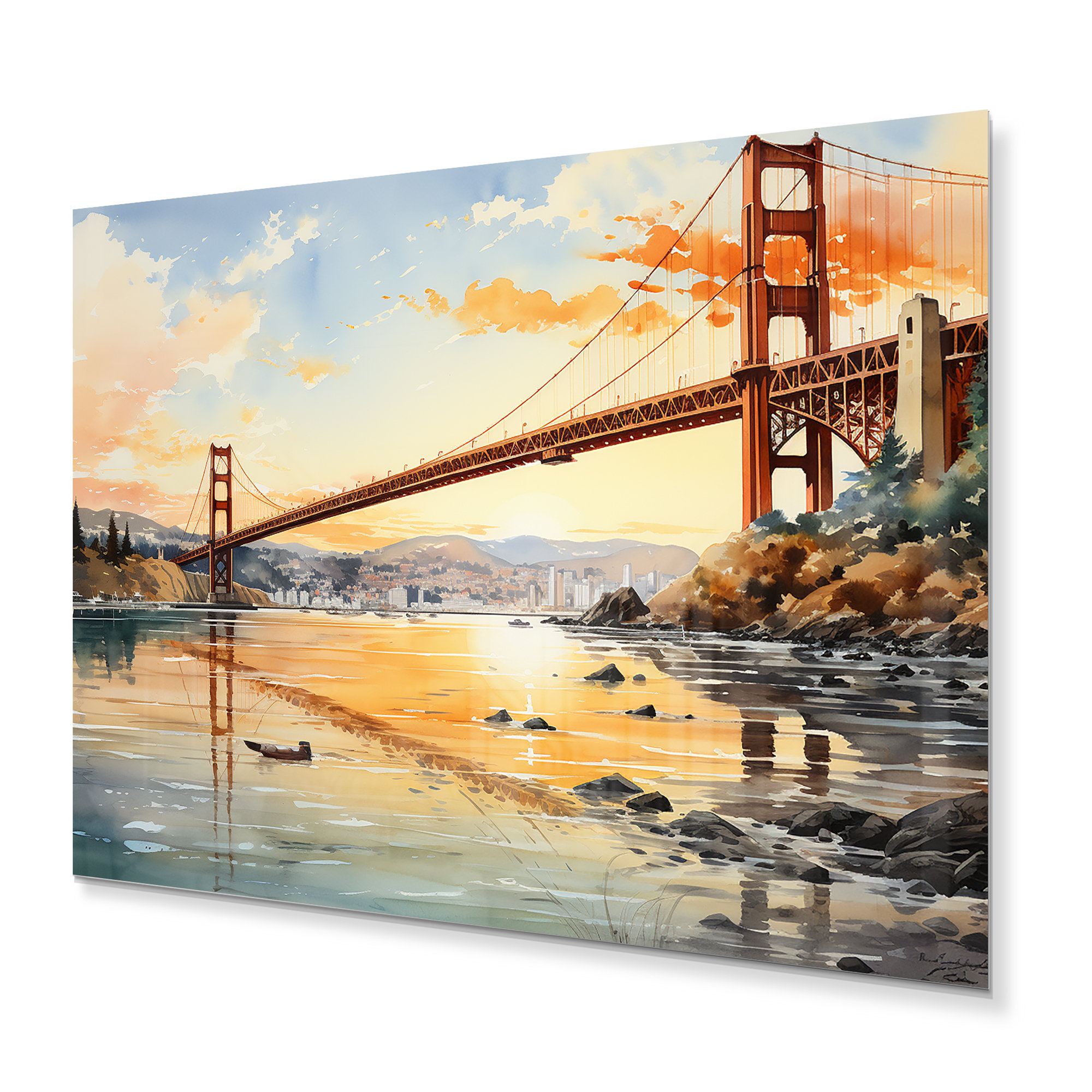 Dovecove Orange Bridge Golden Gateway V - Bridges Metal Wall Art Prints ...