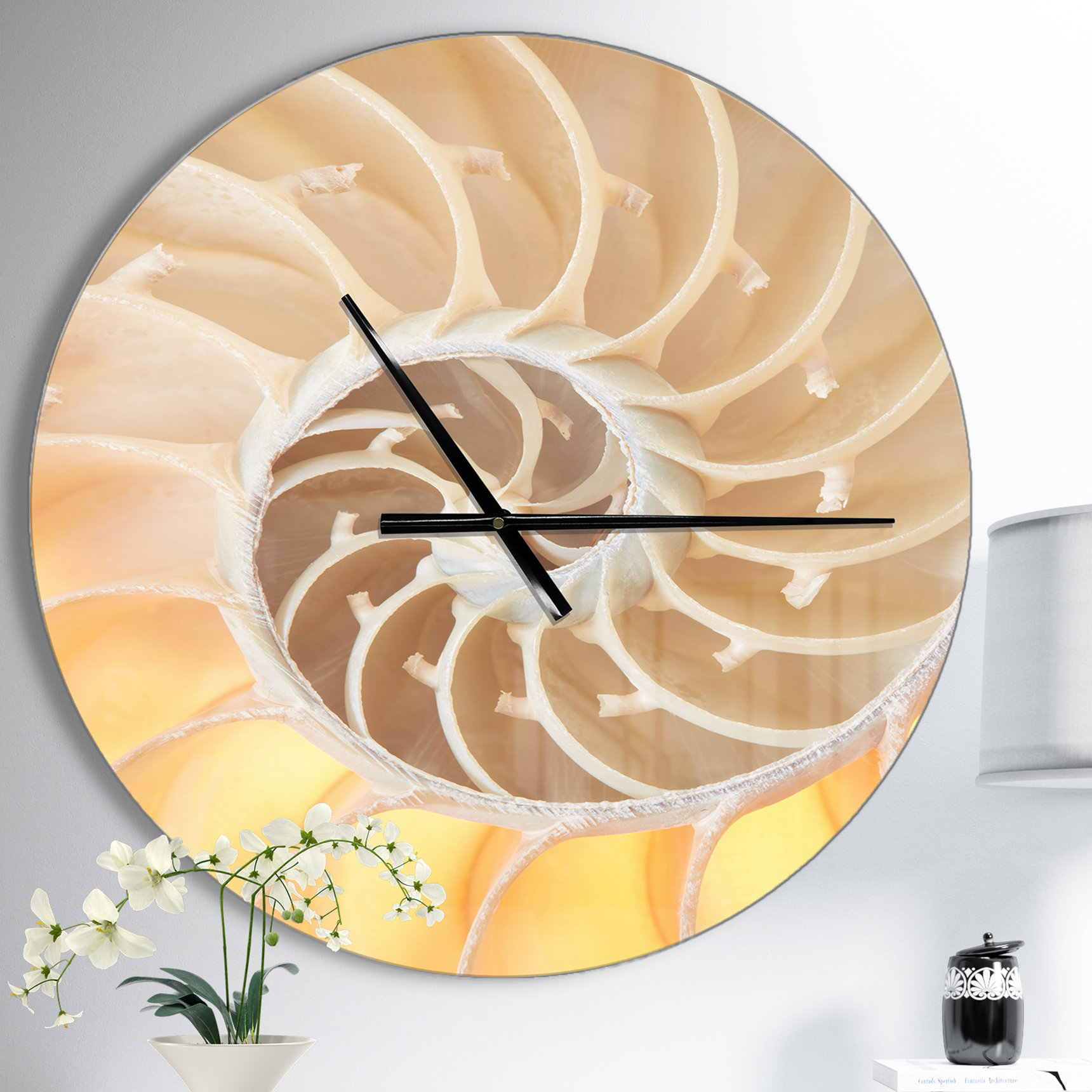 East Urban Home Golden Nautilus Shell Pattern - Modern wall clock | Wayfair