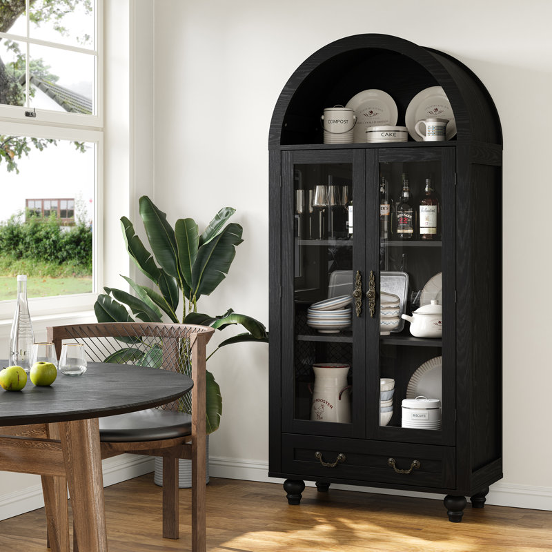 Charlton Home® Geniu 71" Tall Arched Display Cabinet with Glass Doors ...