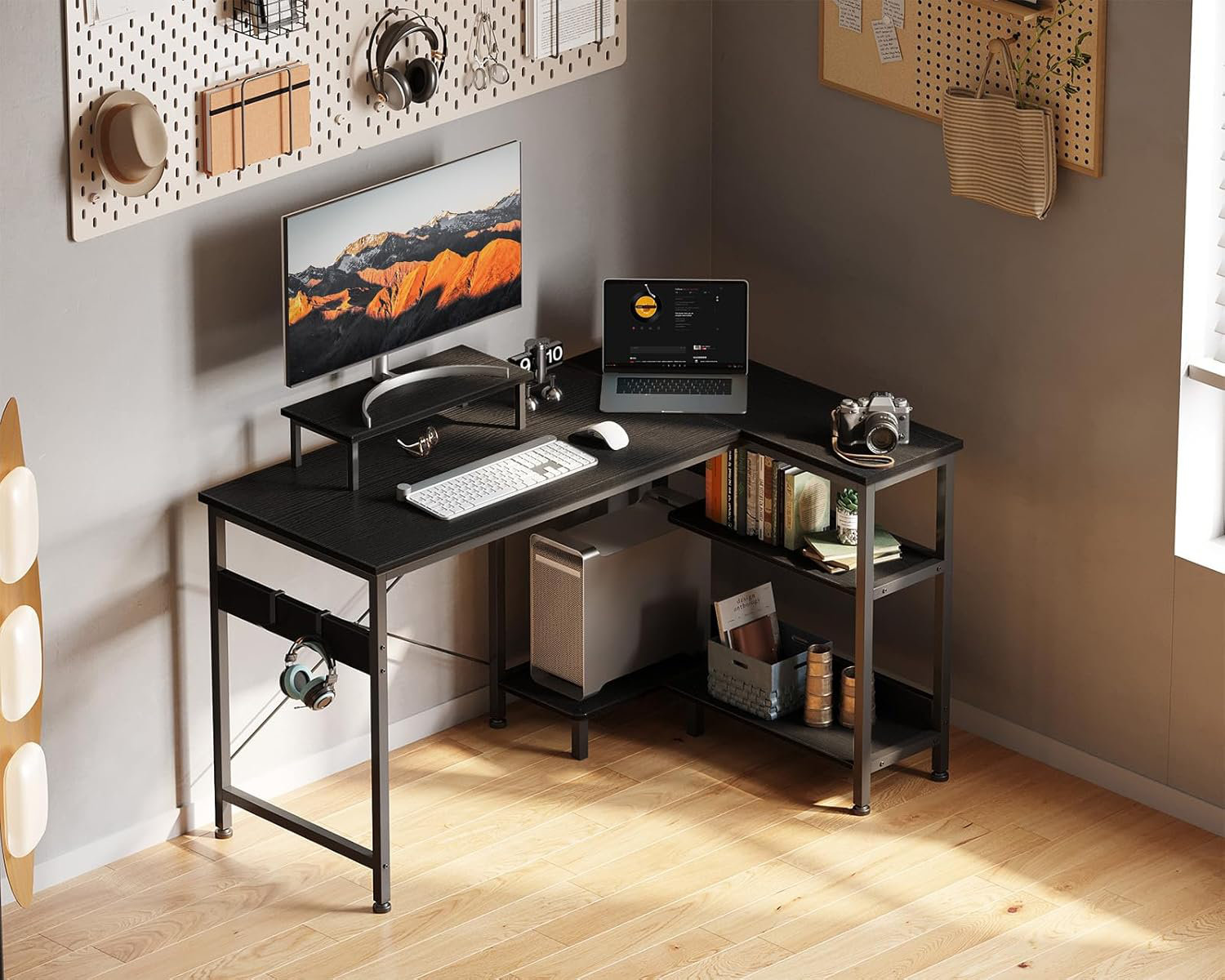 Inbox Zero 47-Inch L-Shaped Corner Computer Desk With Reversible ...