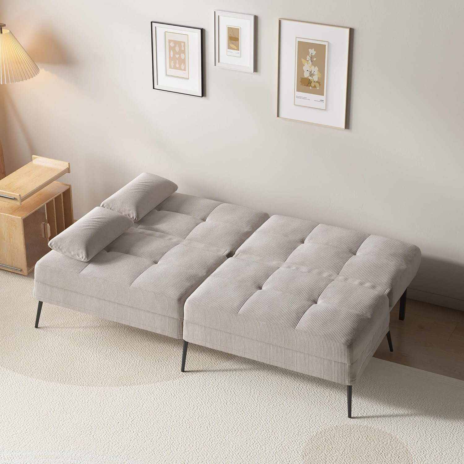 George Oliver Convertible Futon Sofa Bed, 68" Sherpa Futon Couch with ...