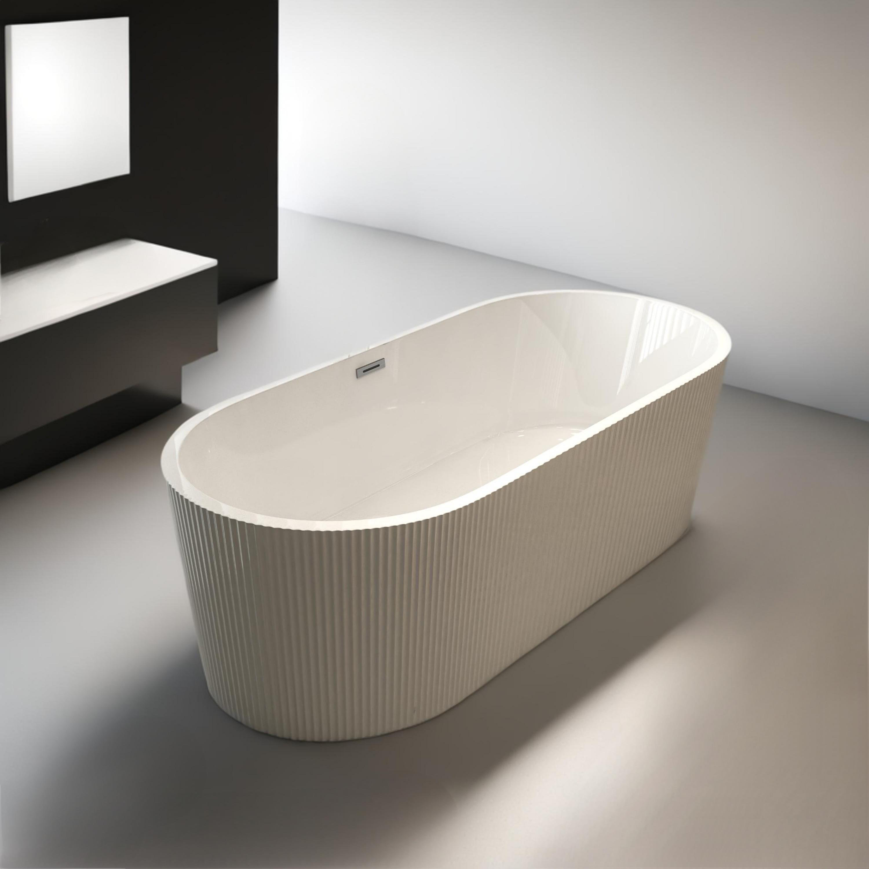 maxbrass 59" Acrylic Freestanding Bathtub Soaking Tubs With Overflow ...