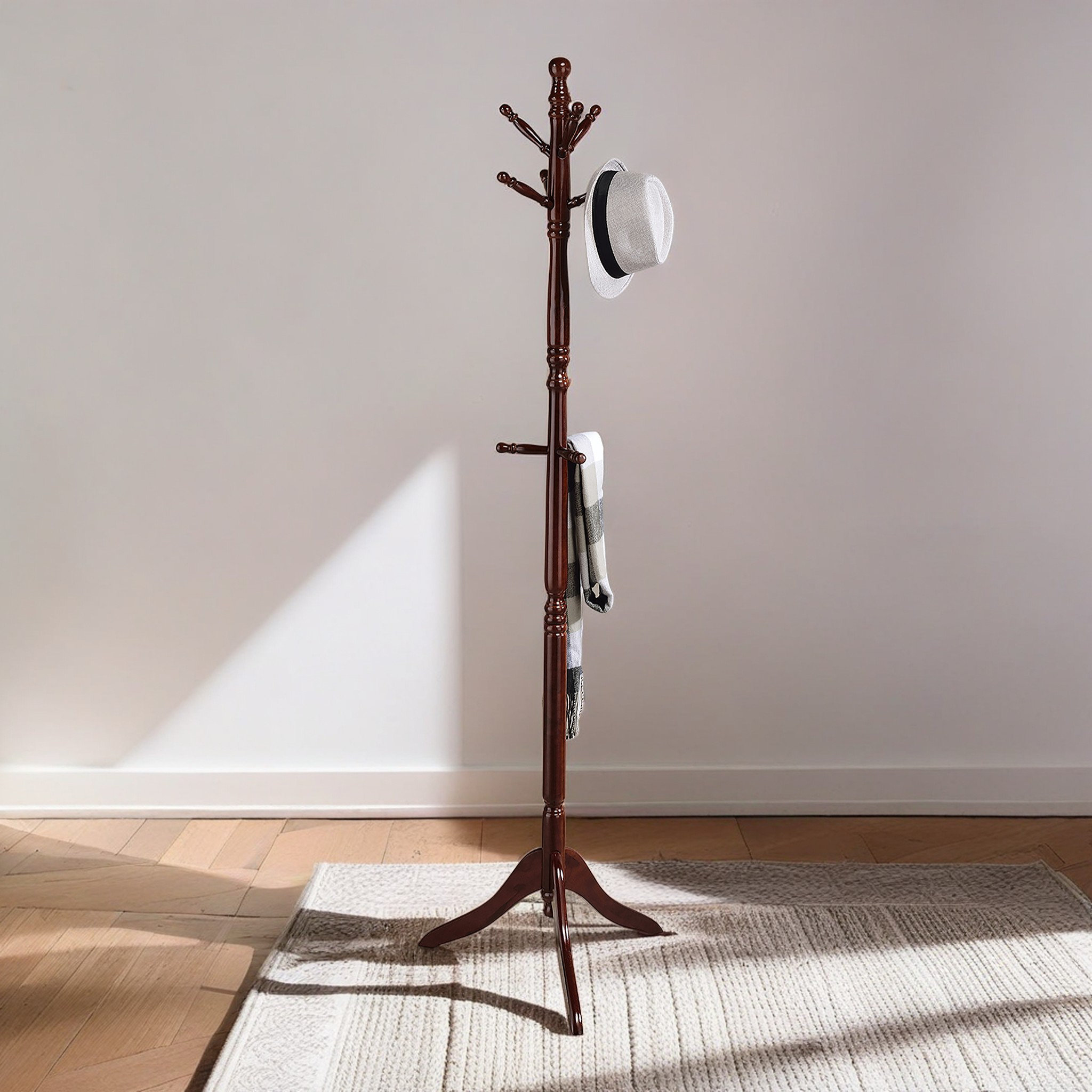 Charlton Home® Cherry Wood Freestanding 9 - Hook Coat Rack | Wayfair