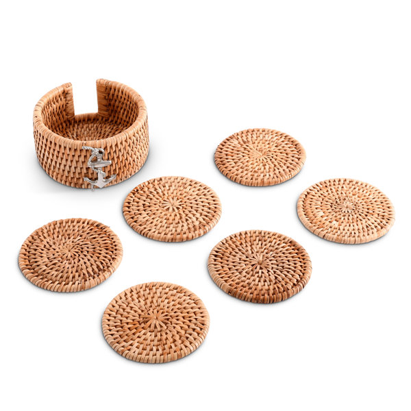 Vagabond House Round 6 Piece Coaster Set With Holder | Wayfair