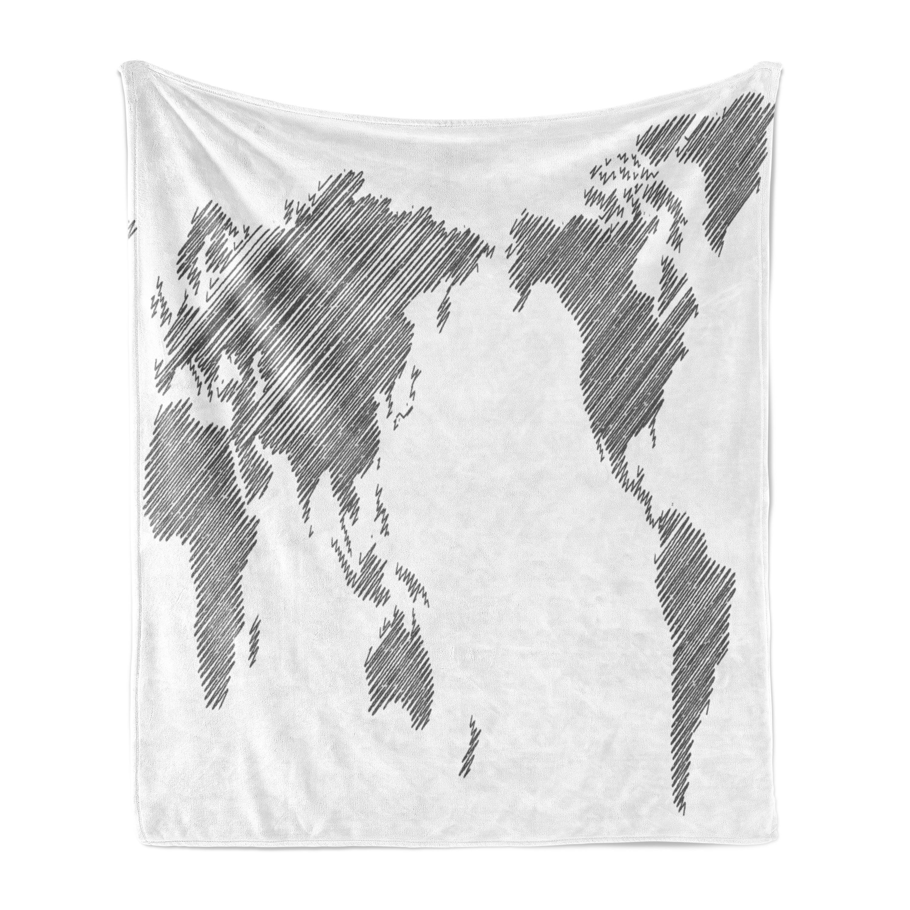 Ambesonne World Map Fleece Throw Blanket Sketchy Continents Charcoal ...