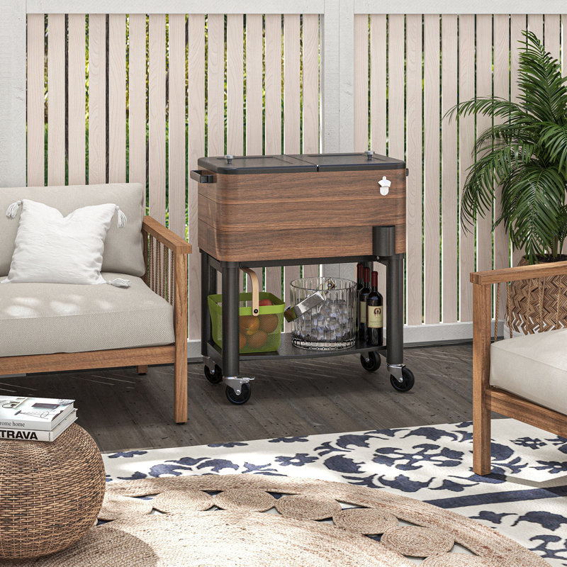 Outsunny 132 Quarts Serving Station/Cart , Black/Brown/White | Wayfair