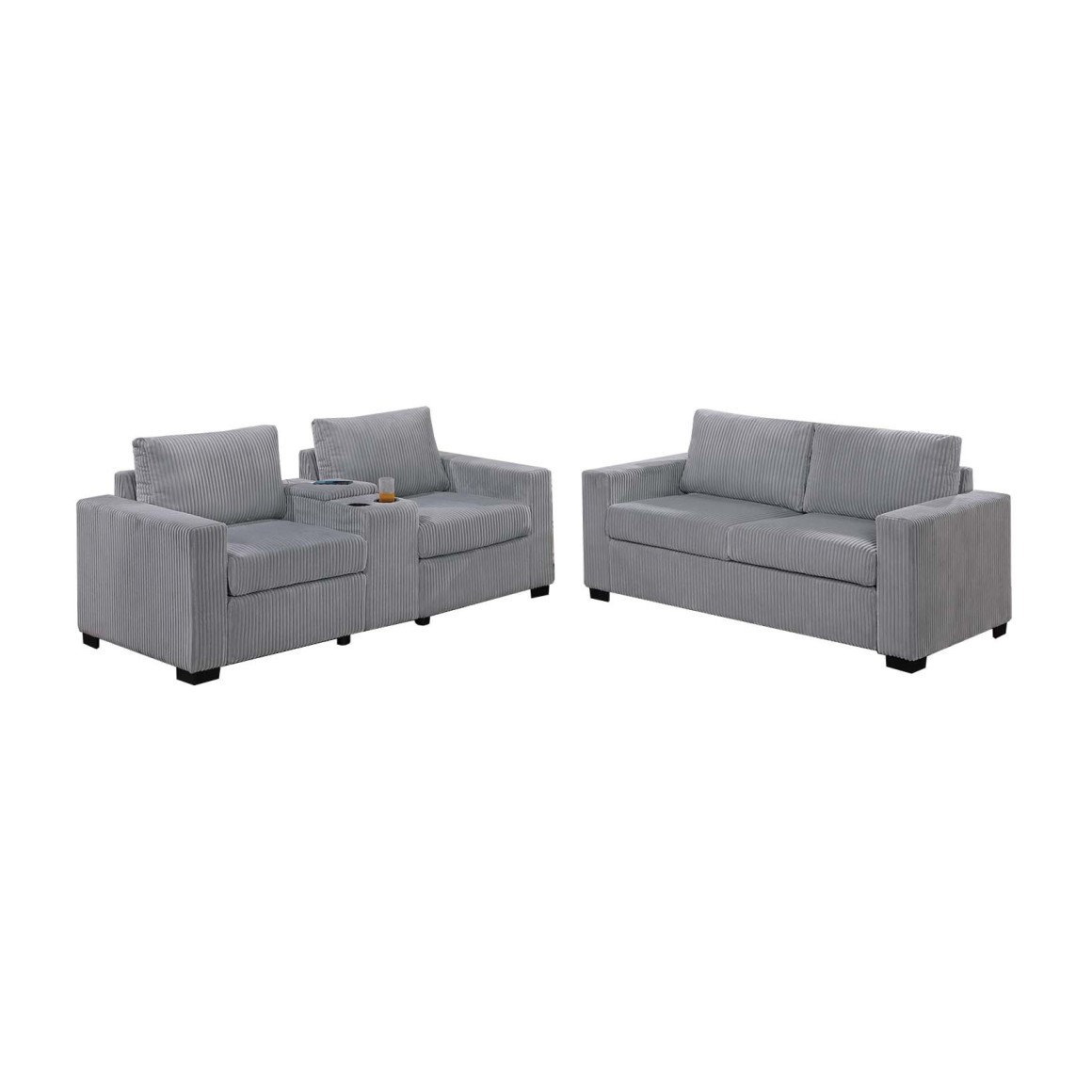Everly Quinn Elegant Simple Sofa W Console Cup Holder And Loveseat 2Pcs ...