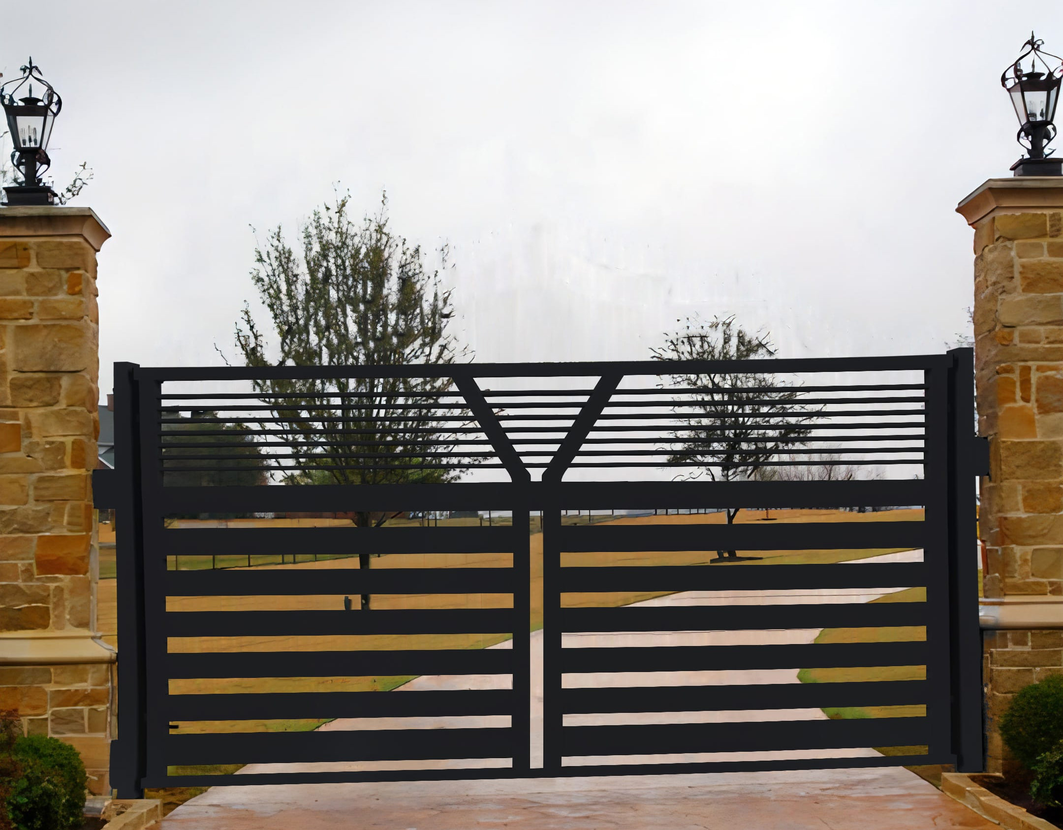 TAIMCO Barrière moderne en métal en forme de Y à double battant ...